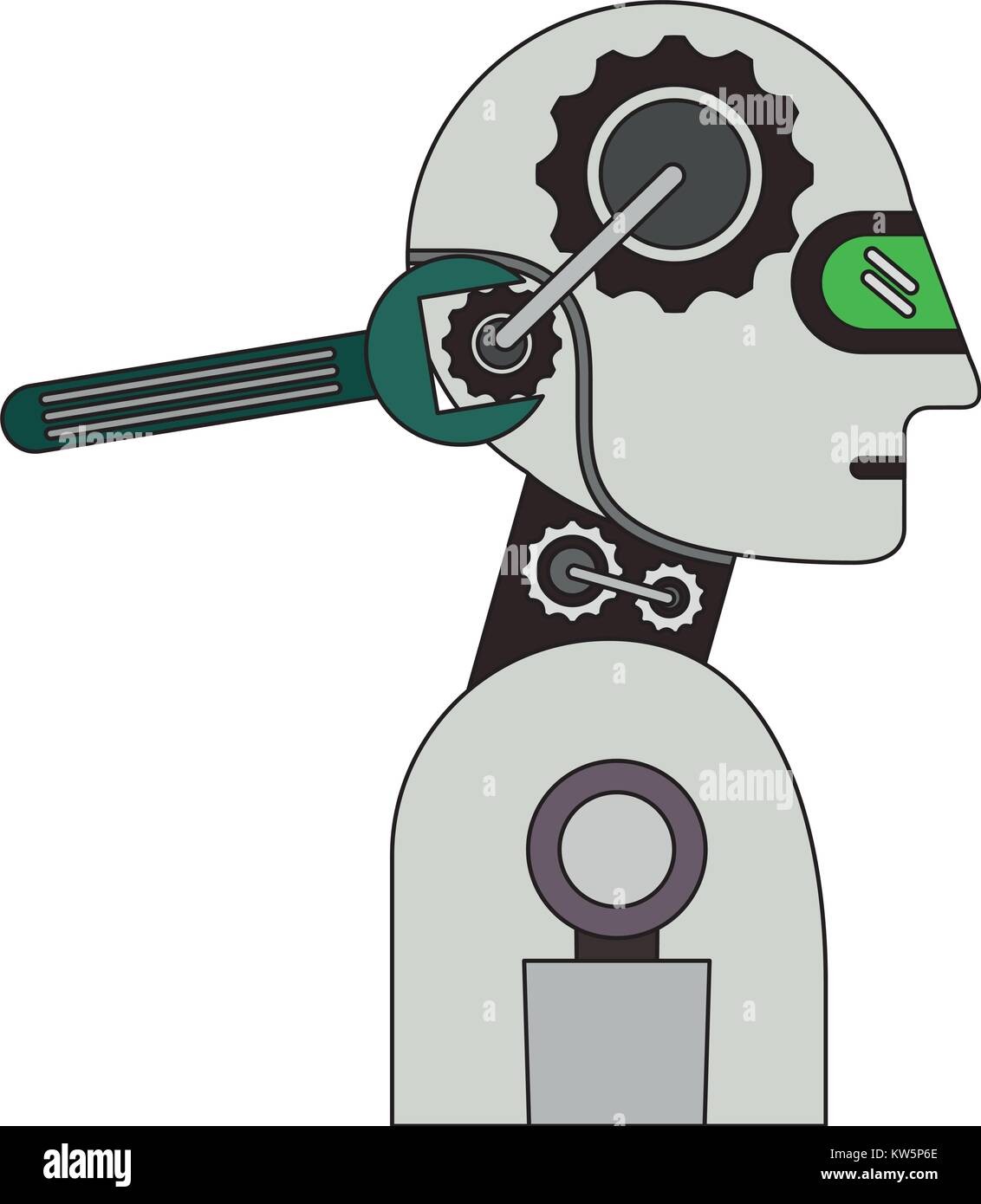 humanoid robot profile with wrench vector illustration design Stock ...