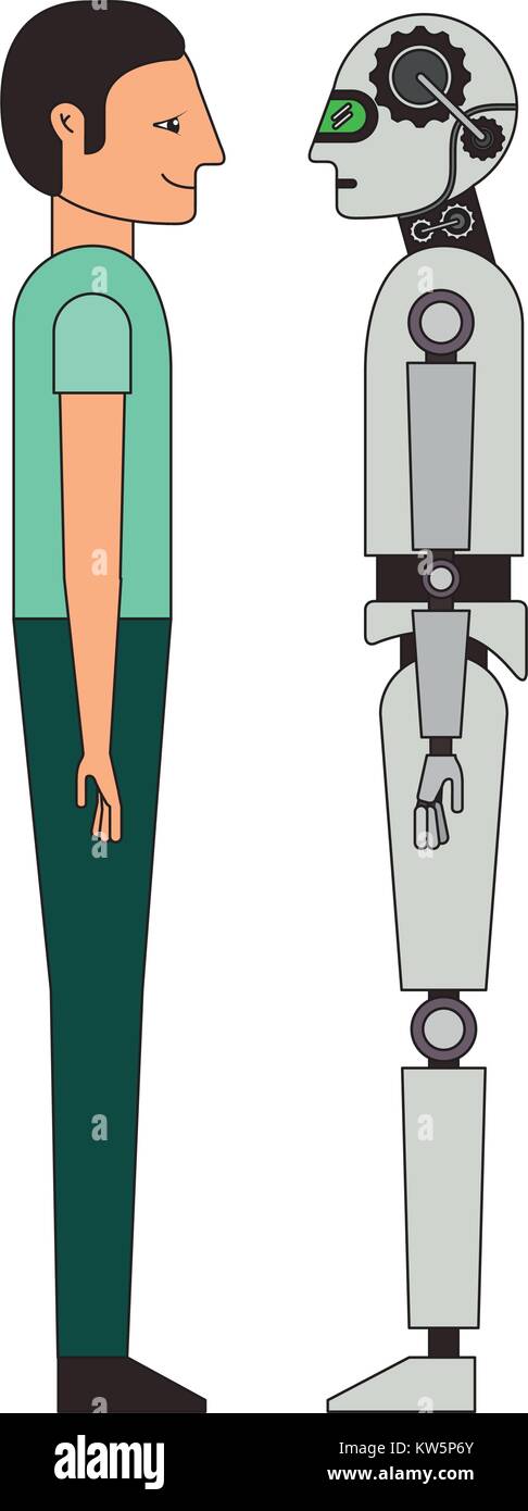 humanoid robot and person profiles vector illustration design Stock ...