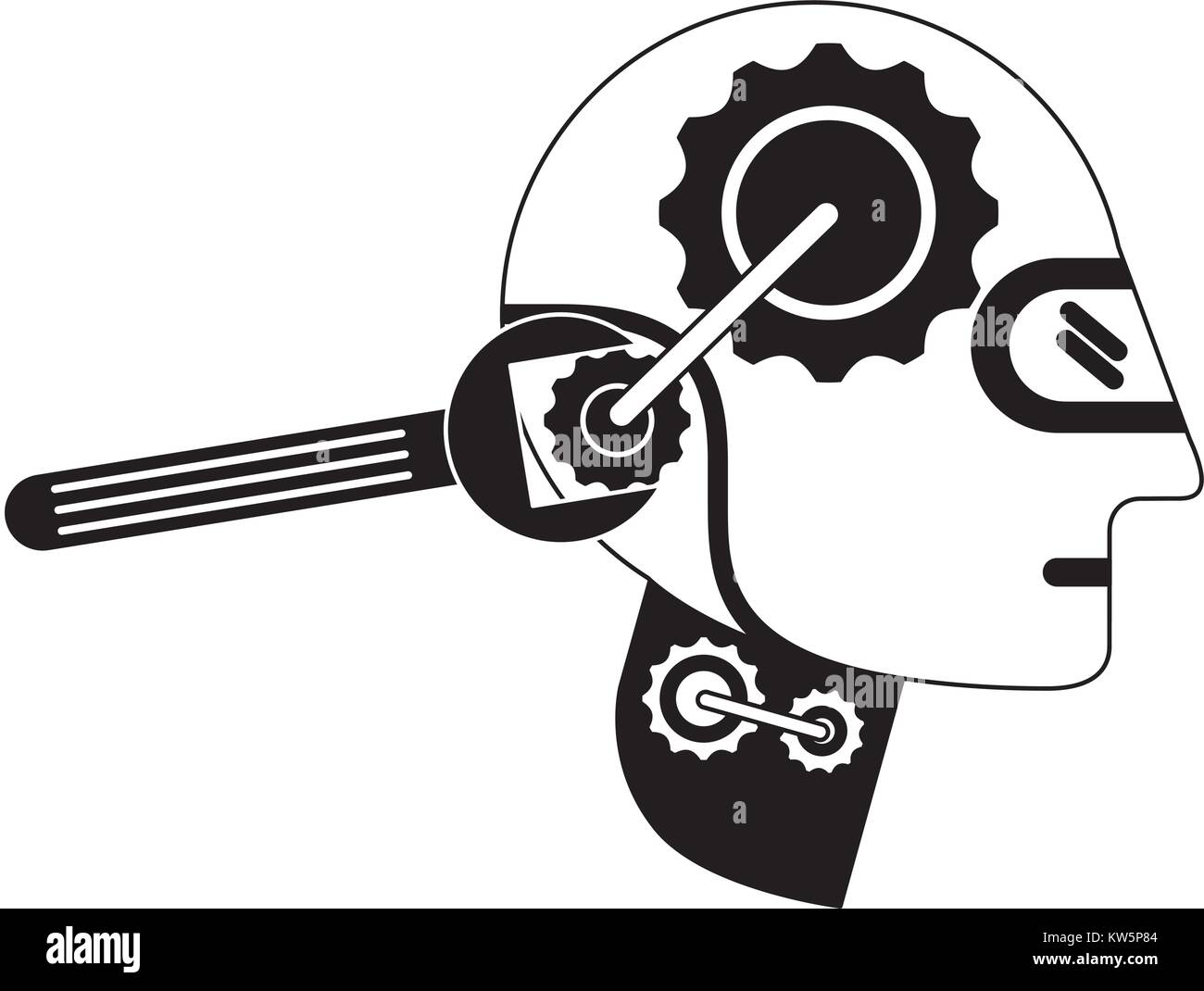 humanoid robot profile with wrench vector illustration design Stock ...