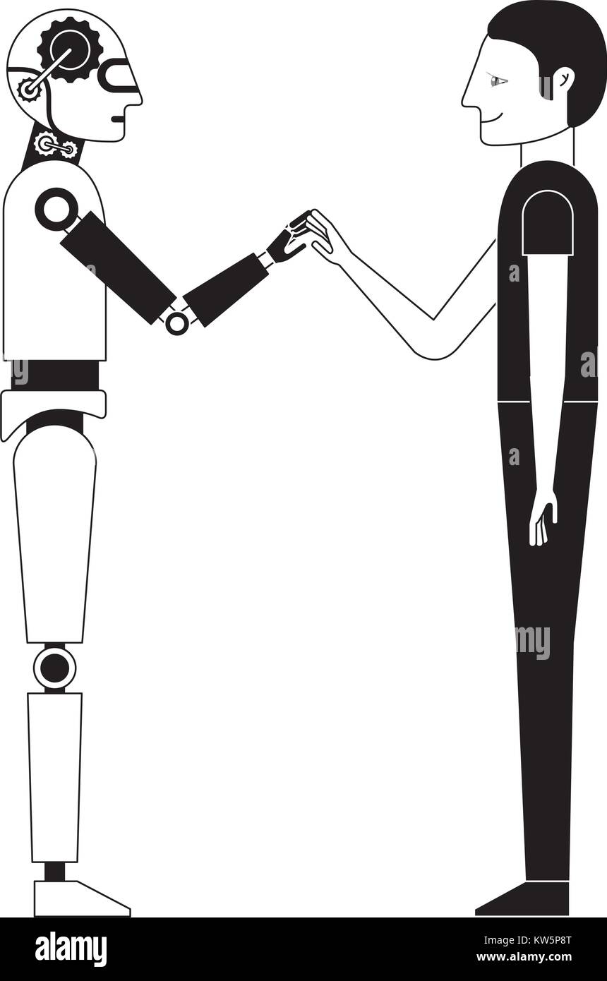 humanoid robot and person profiles vector illustration design Stock ...