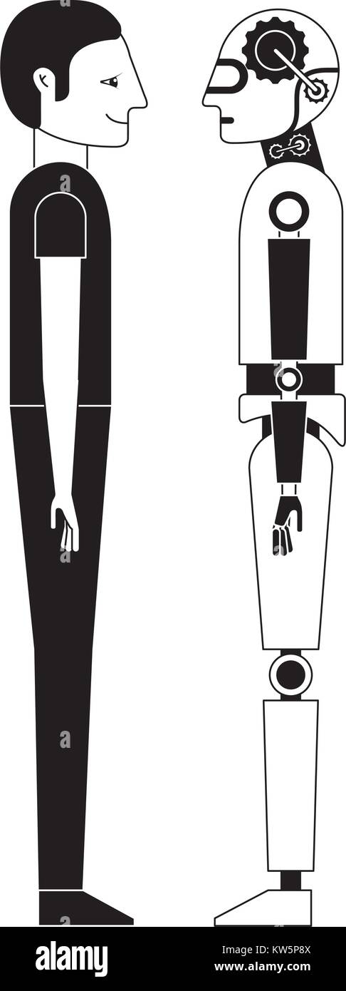 humanoid robot and person profiles vector illustration design Stock ...