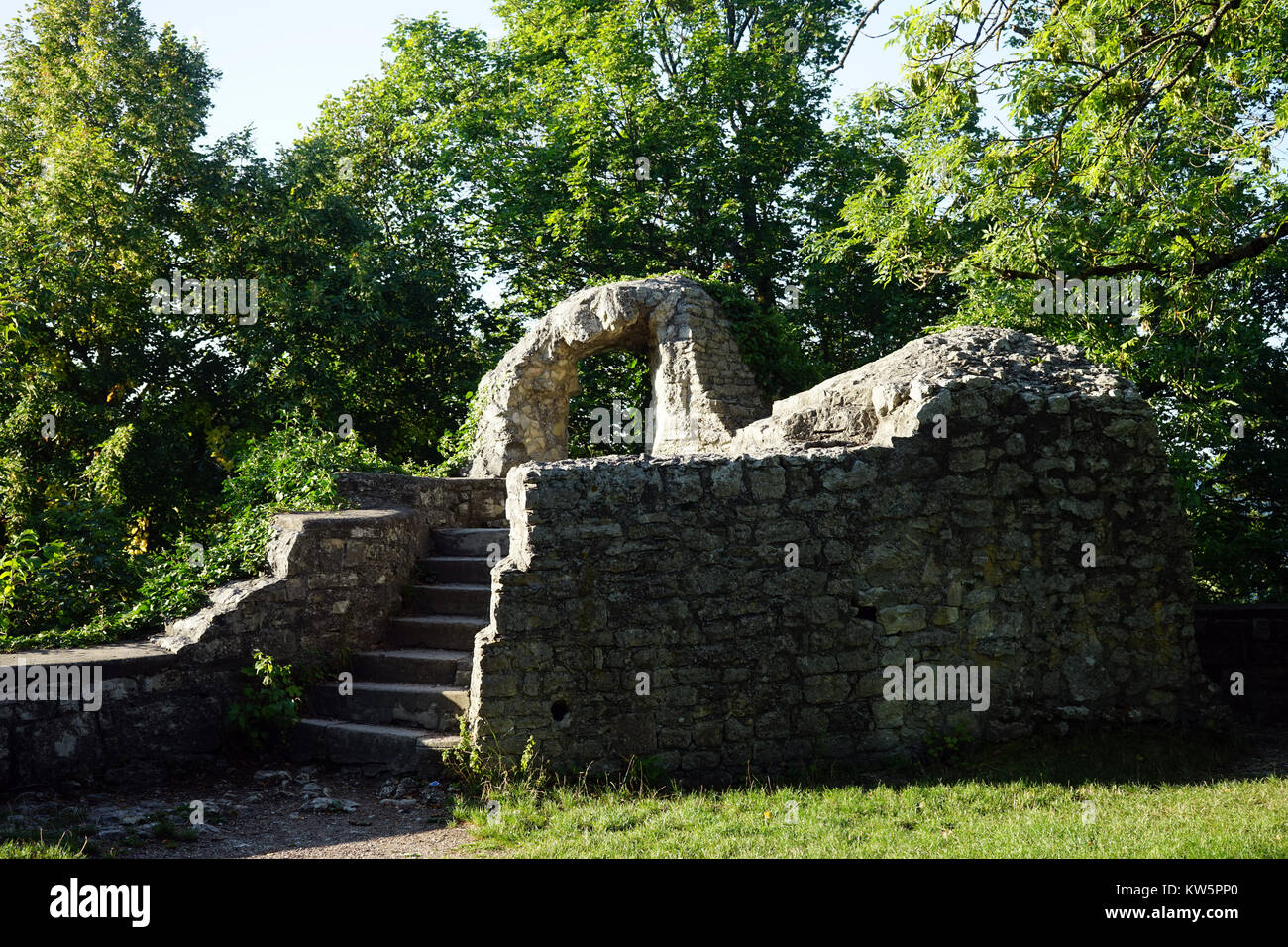 OWEN, GERMANY - CIRCA AUGUST 2015 Ruins of tower on the corner of Burg ...