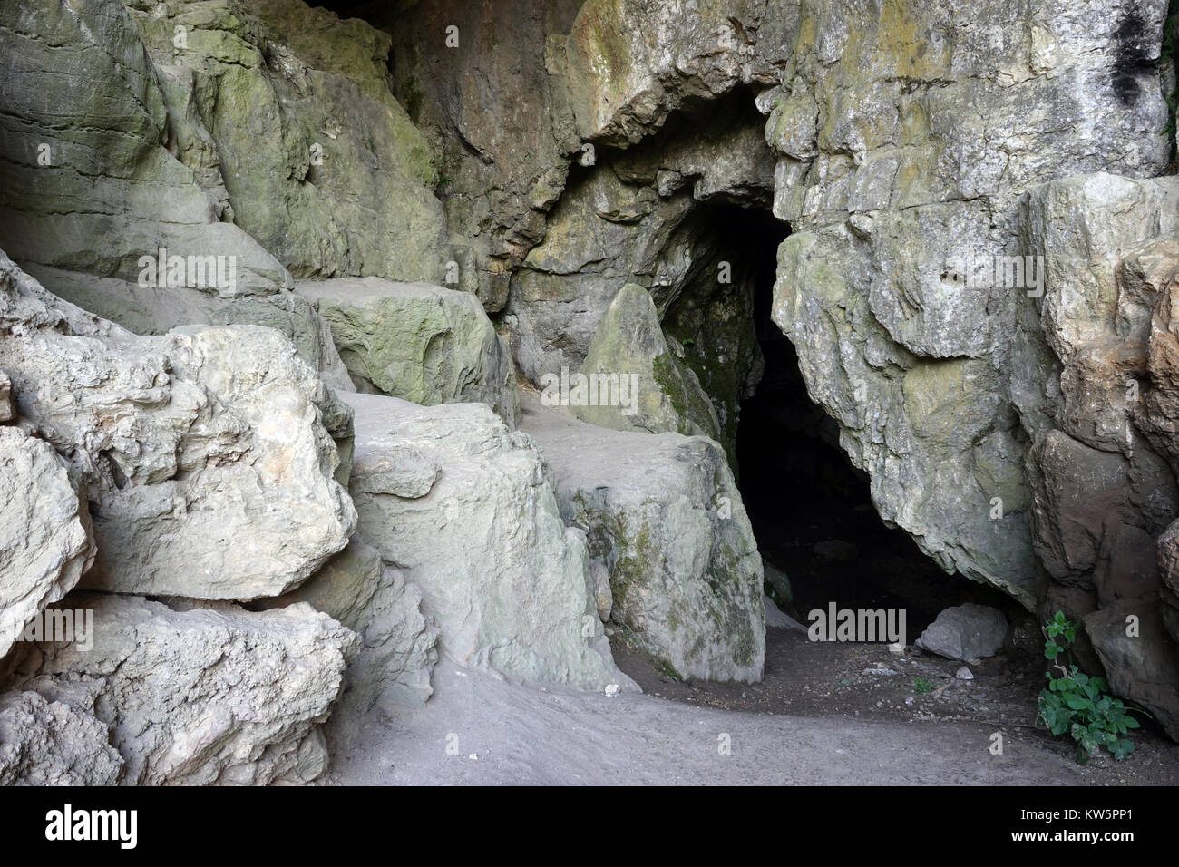 Entrance of cave under castle Burg Teck in Swabia, Germany Stock Photo ...