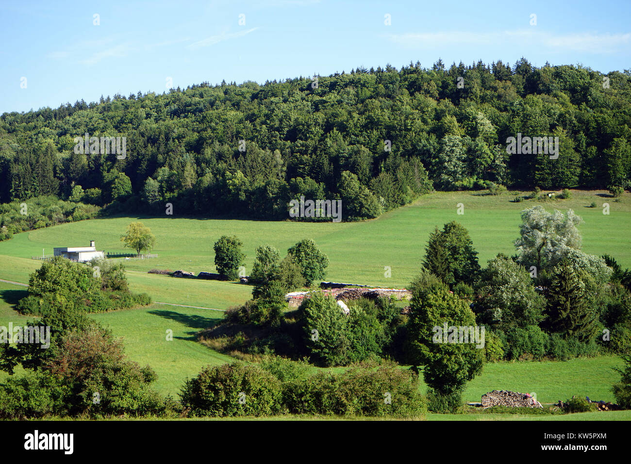Green valley with farm fields in Swabian Alb in Germany Stock Photo - Alamy
