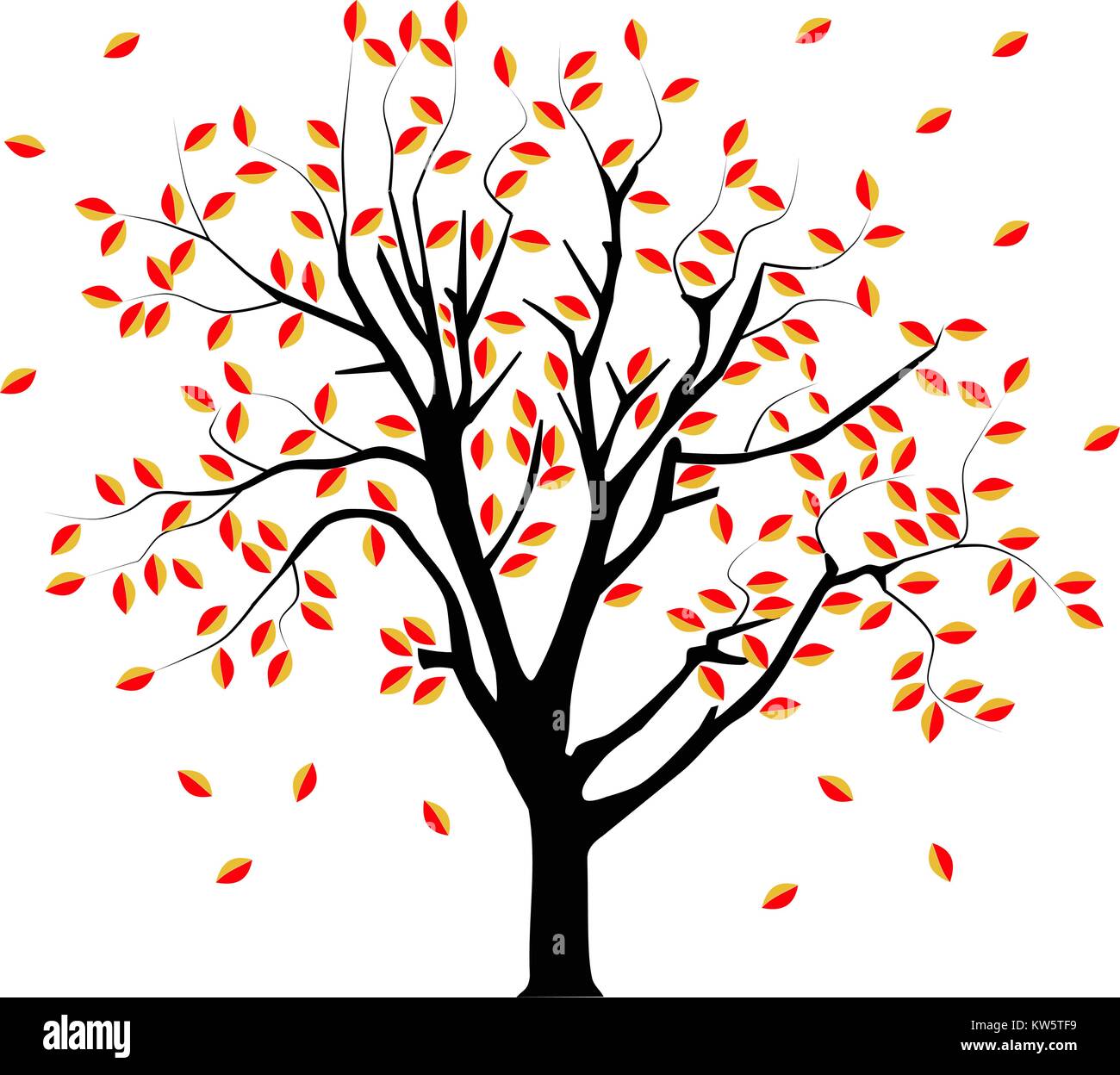 vector image of a tree in autumn with falling leafs Stock Vector Image ...