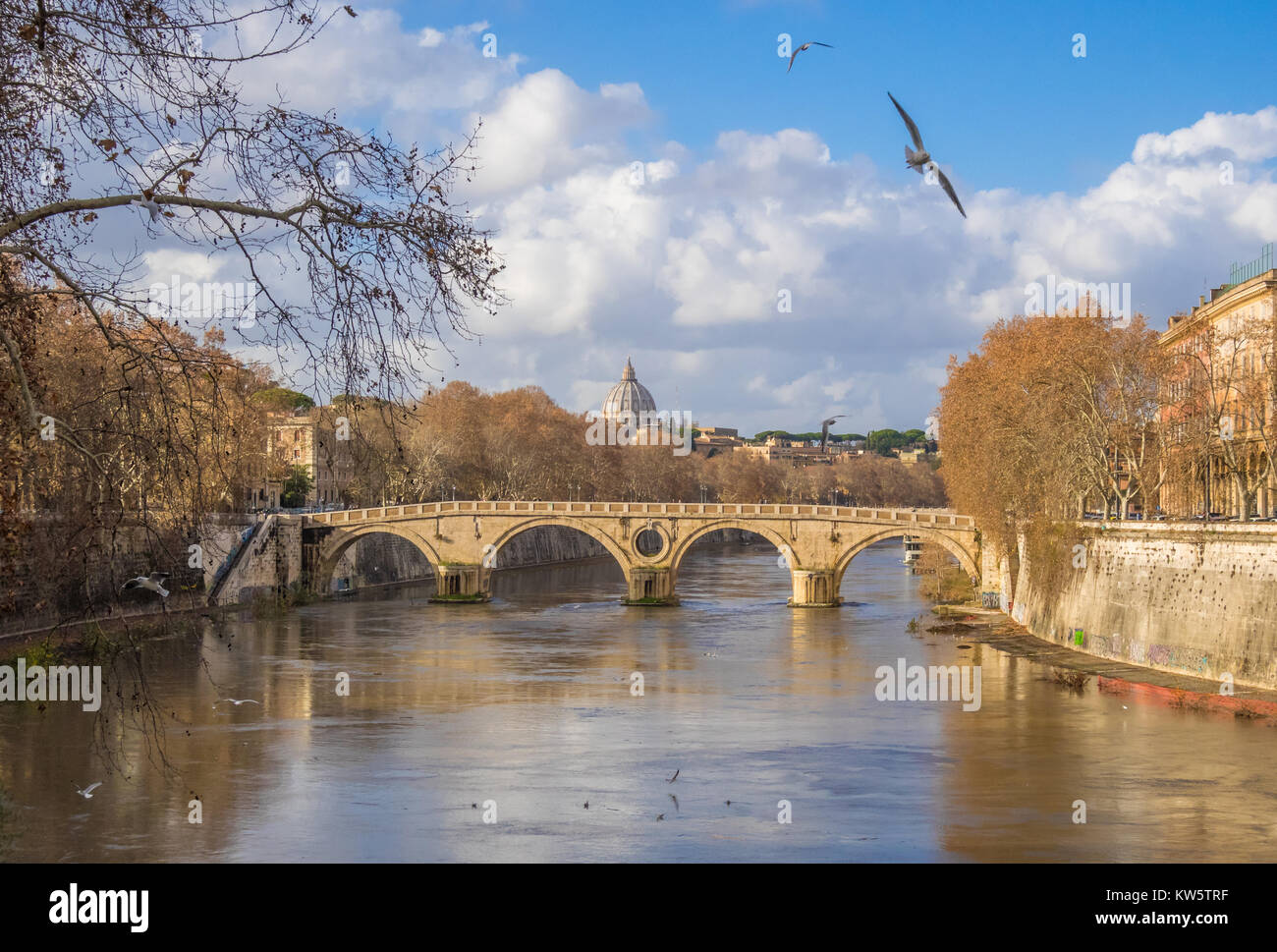 Rome (Italy) - The Tiber river and the monumental Lungotevere with ...