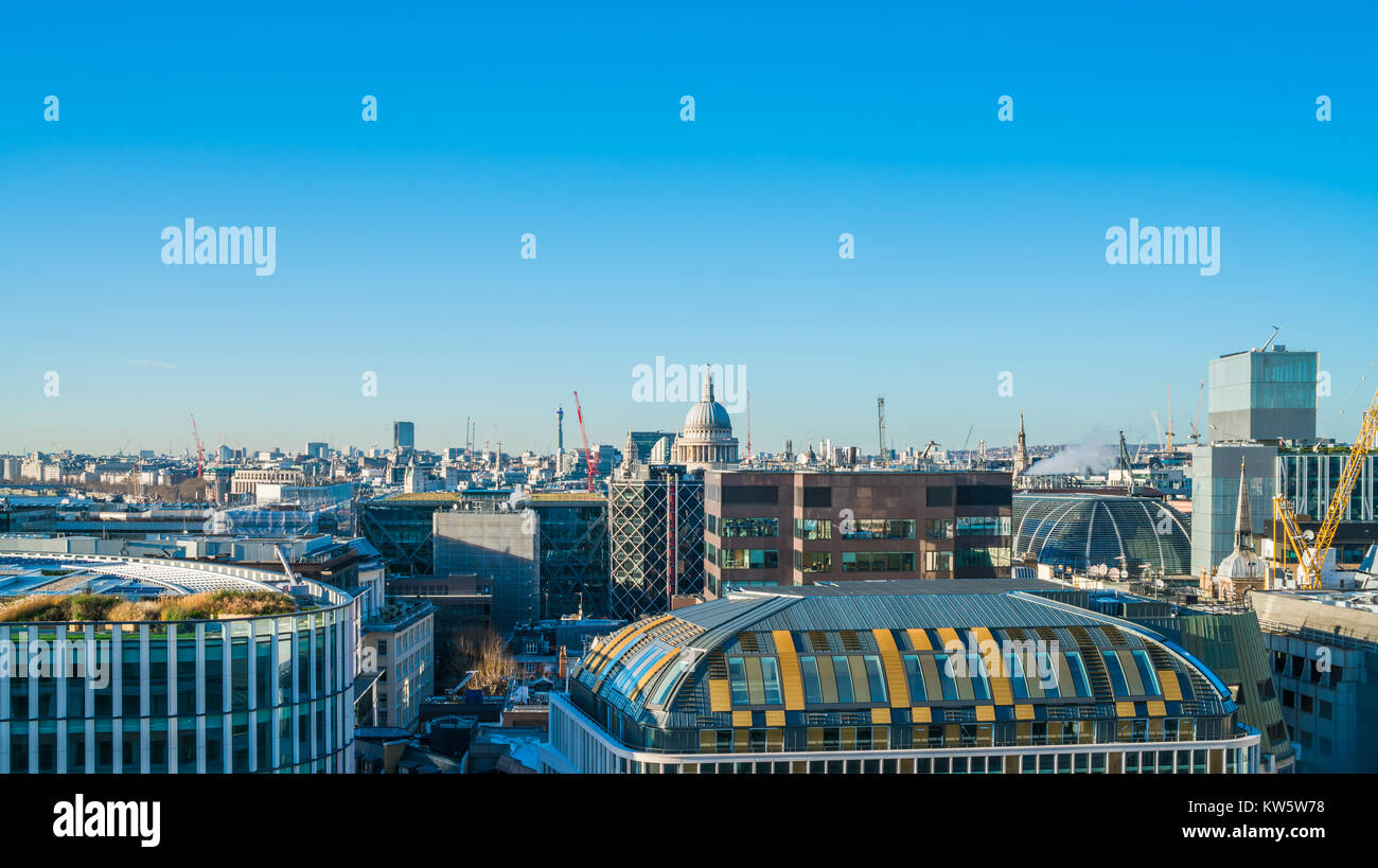 LONDON DECEMBER 28, 2017: Rooftop view of skyscrapers including St ...