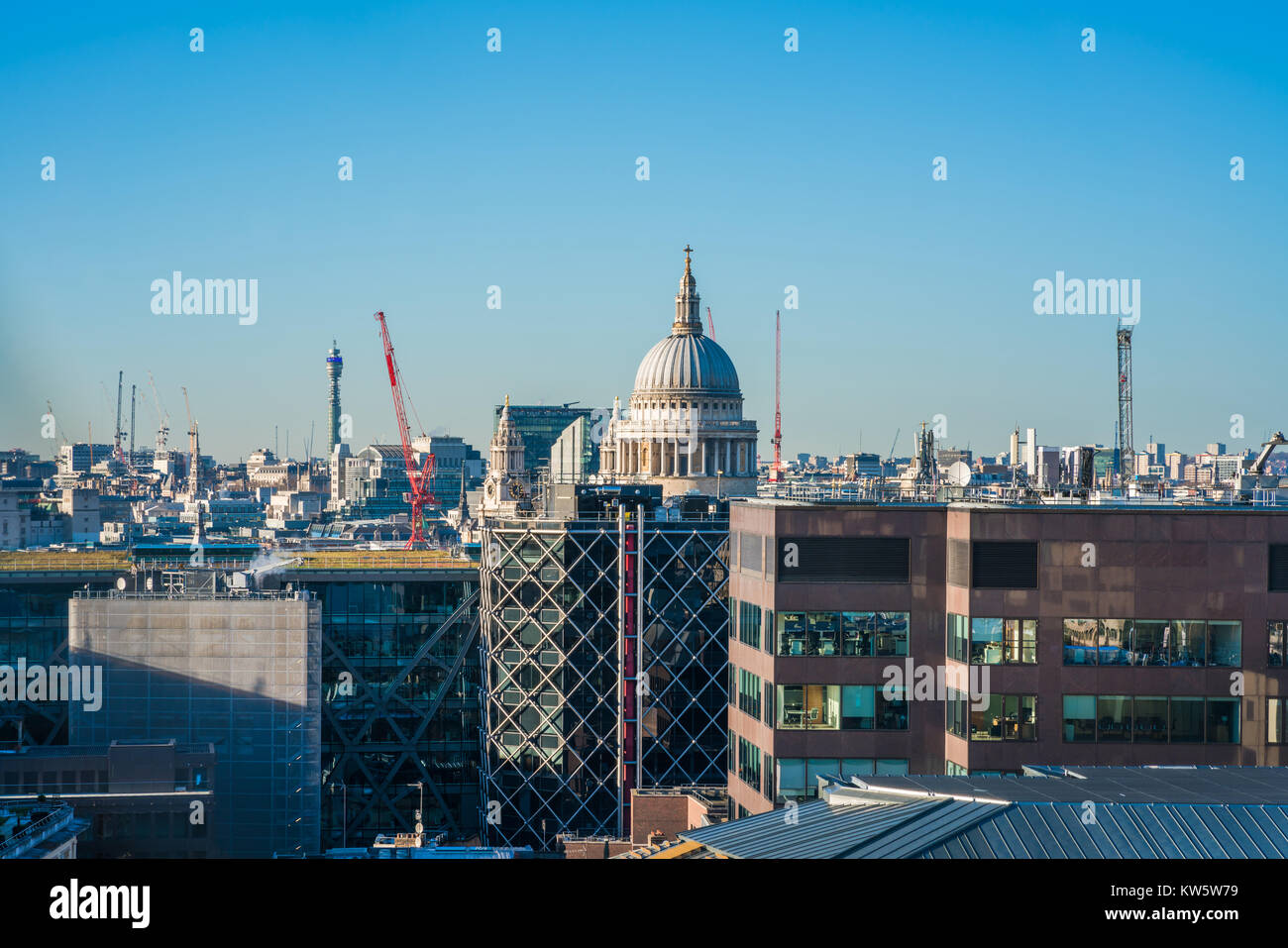 LONDON DECEMBER 28, 2017: Rooftop view of skyscrapers including St ...