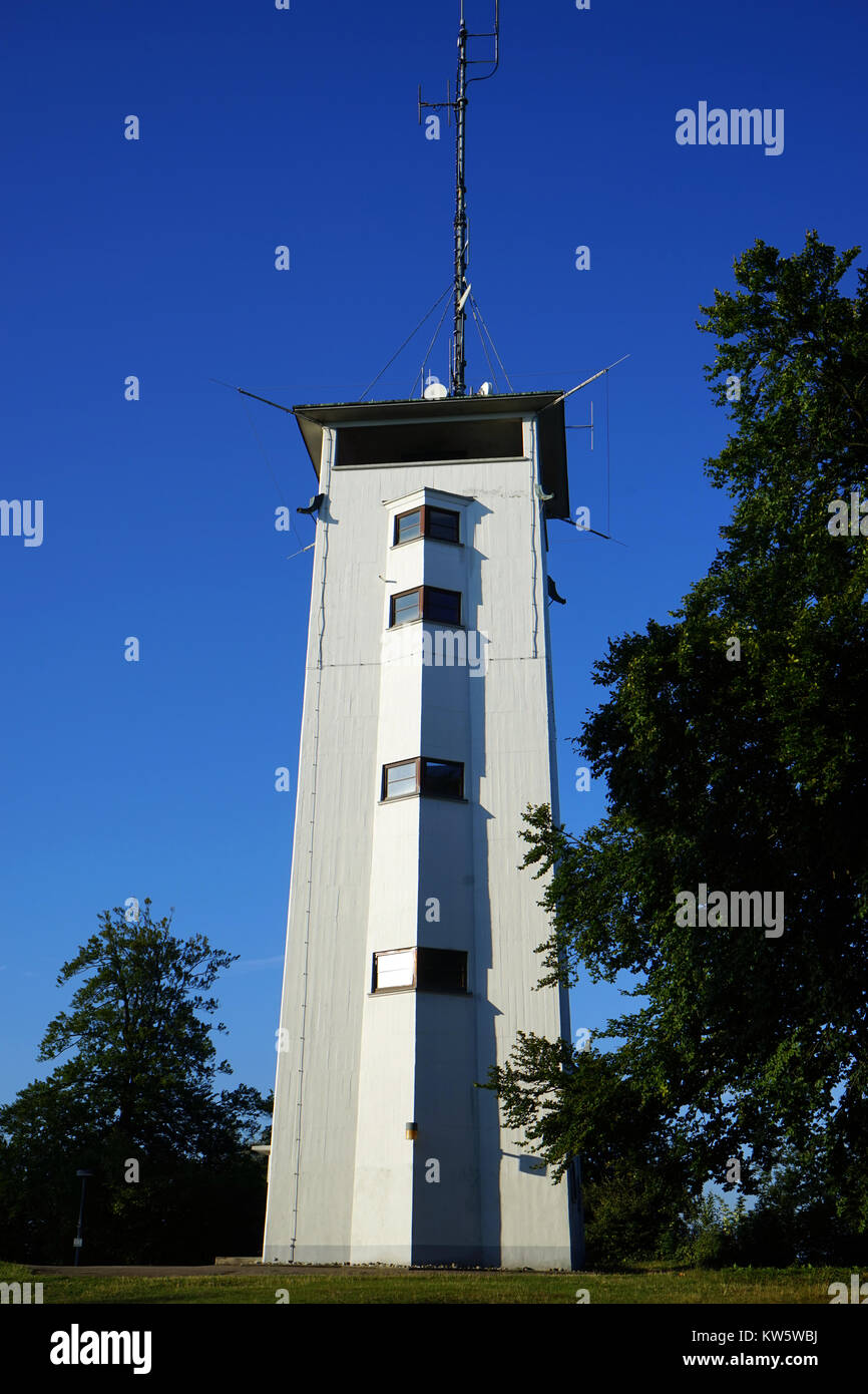 OBERKOCHEN, GERMANY - CIRCA AUGUST 2015 Volkmarsbergturm tower and tree ...