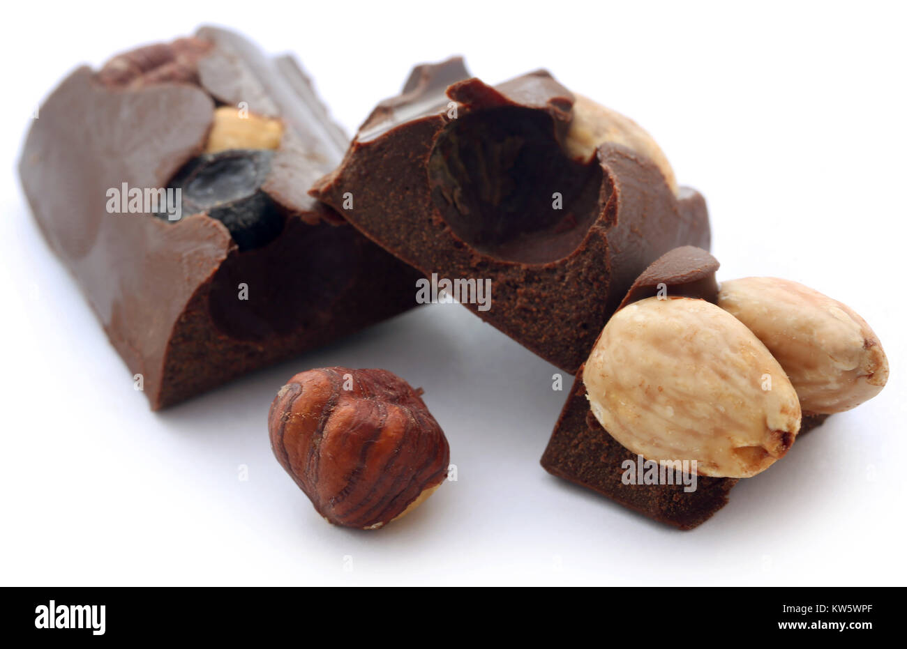 Nutty chocolate isolated over white background Stock Photo - Alamy