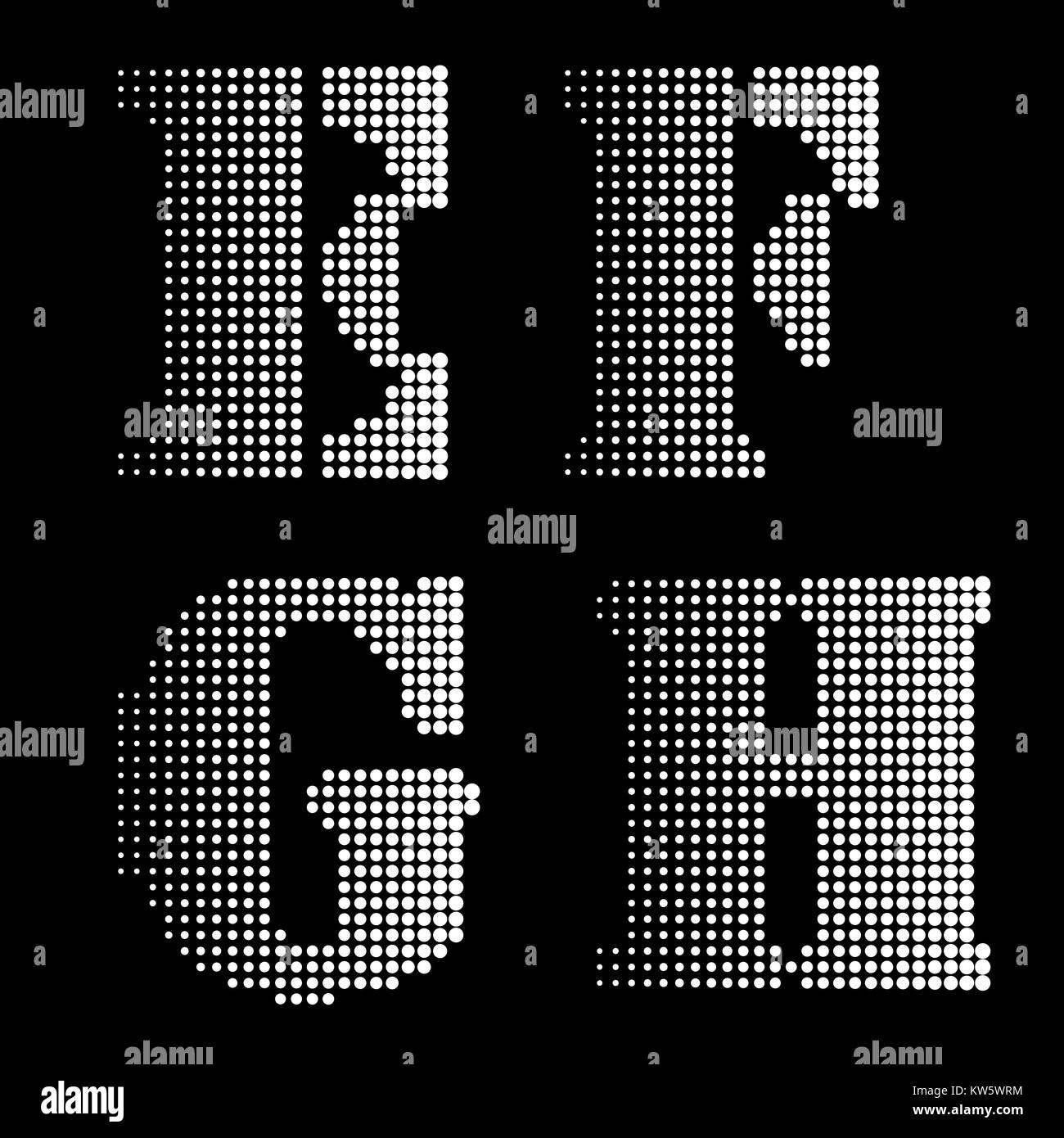 Halftone Black White Alphabet letters Numbers Notations Stock Vector ...