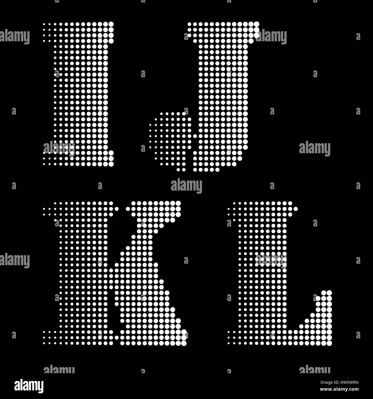 Halftone Black White Alphabet letters Numbers Notations Stock Vector ...