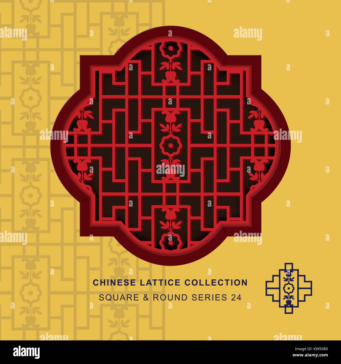Chinese window tracery square round frame of flower pattern Stock ...