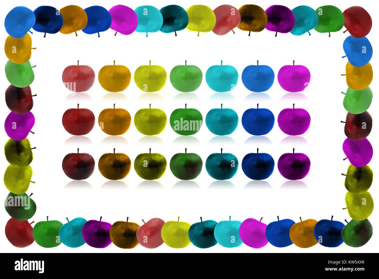 Framework from color apples. Twenty one color apples Stock Photo - Alamy
