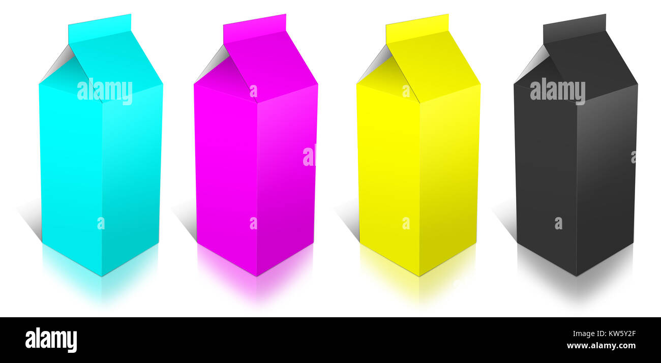 CMYK Milk Box on White Background Stock Photo - Alamy