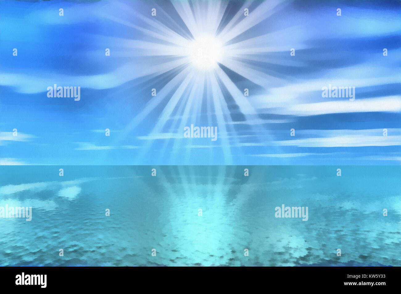 Sea drawing, realism. Picture in blue tones Stock Photo - Alamy