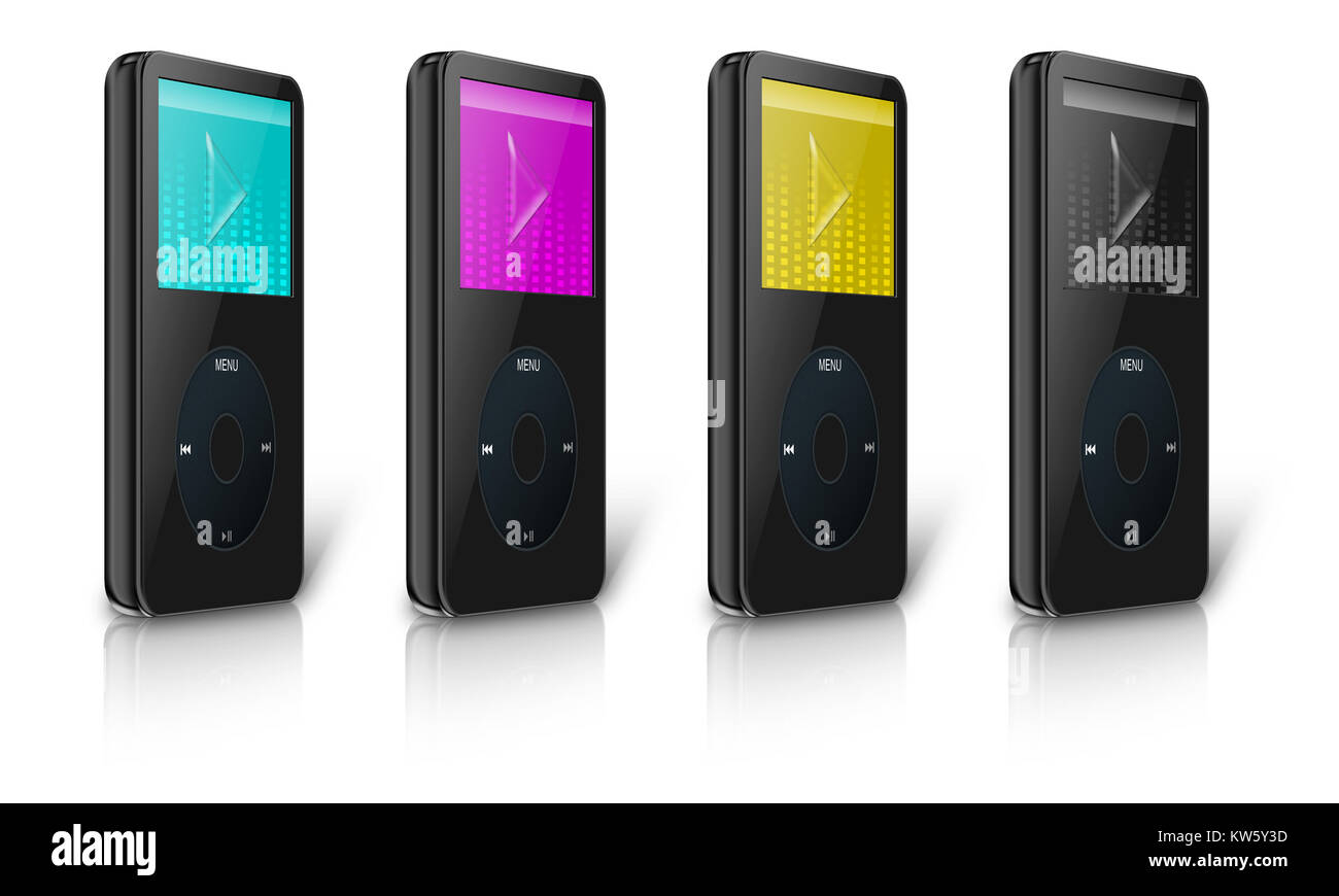CMYK Modern MP3/MP4 multimedia player, isolated on white background ...