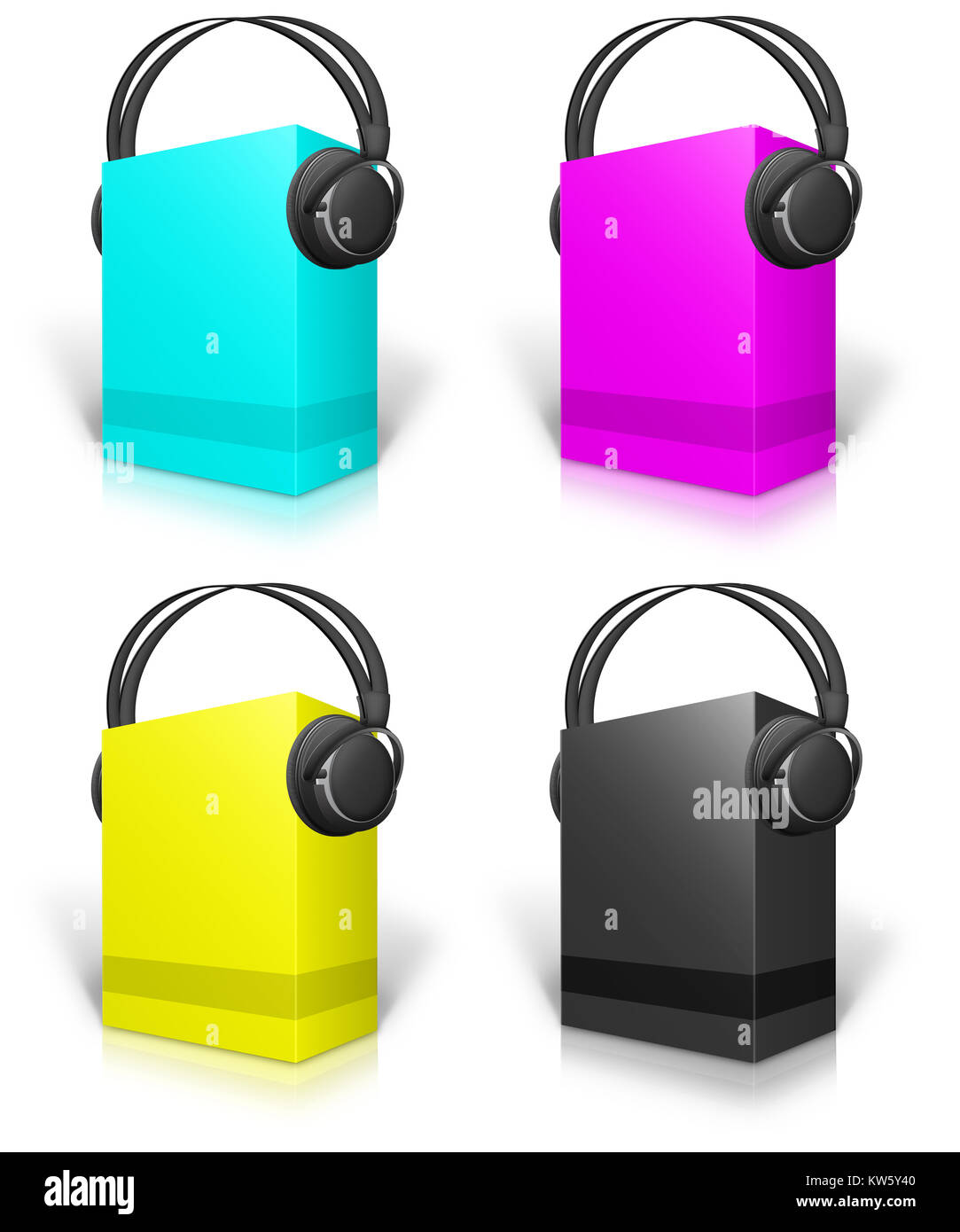CMYK Music Box and Headphones on white background Stock Photo - Alamy