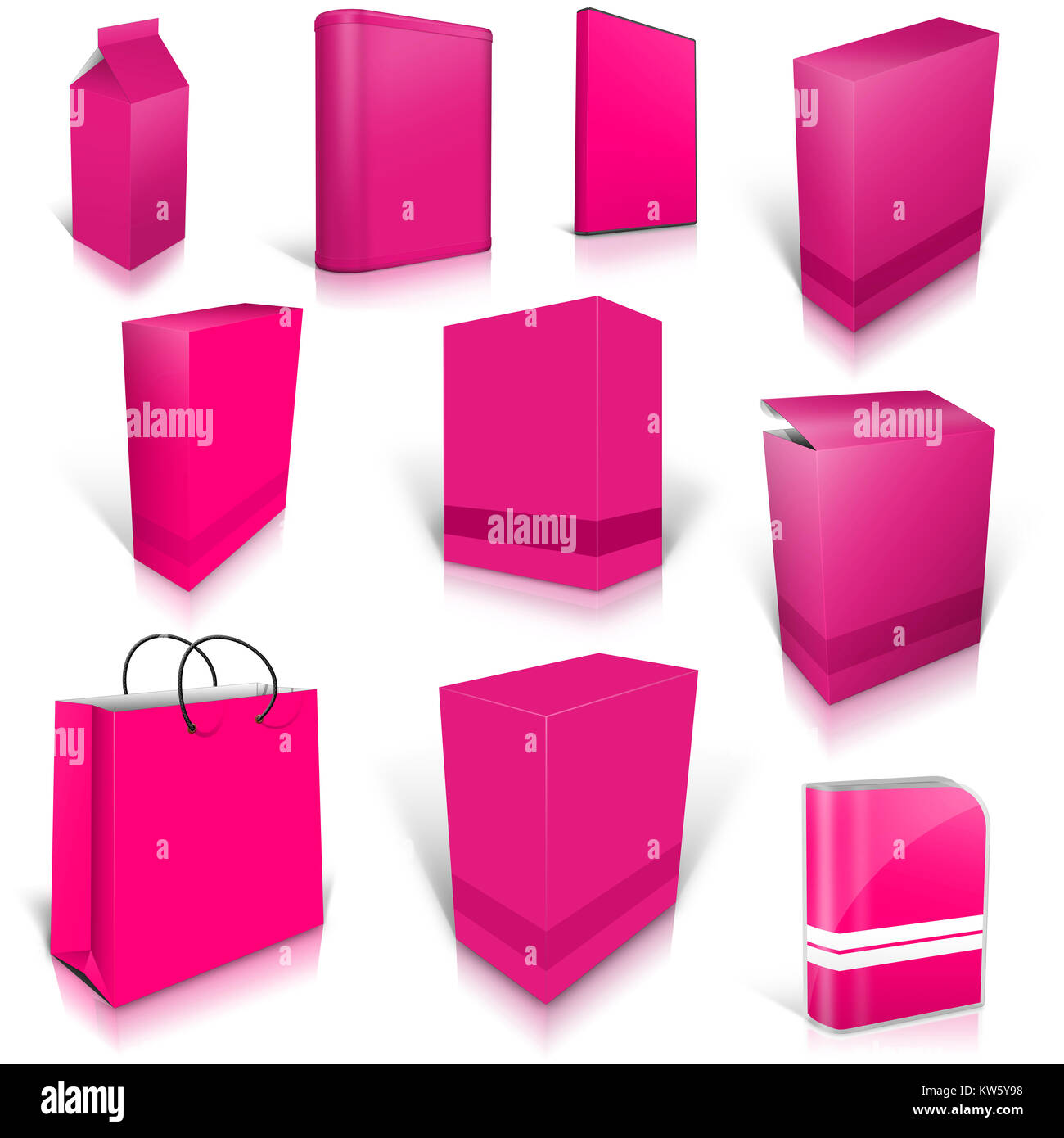 Ten pink blank boxes isolated on white background ready to be ...