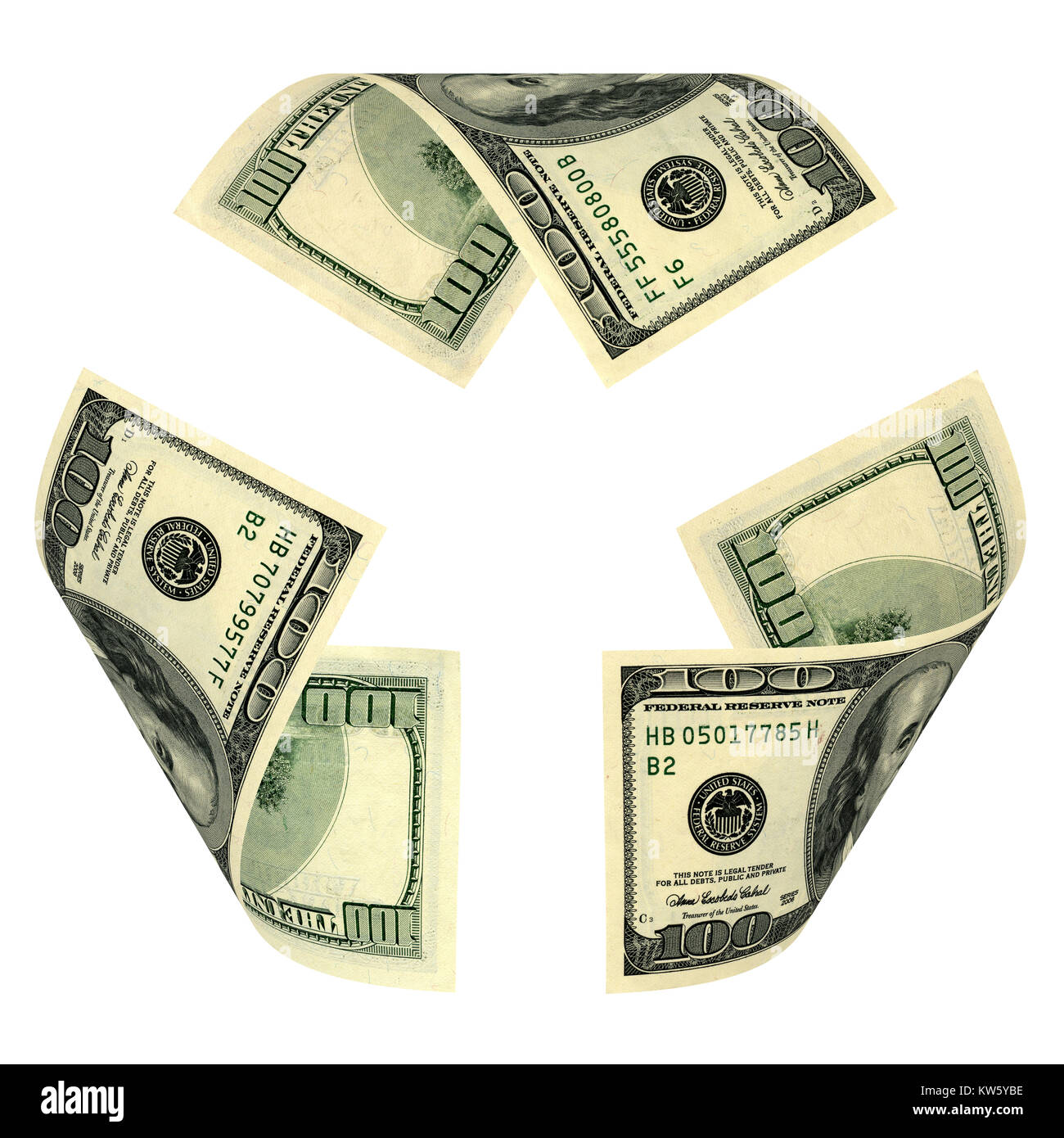 Dollar Bill Recycle Sign isolated on white Stock Photo - Alamy