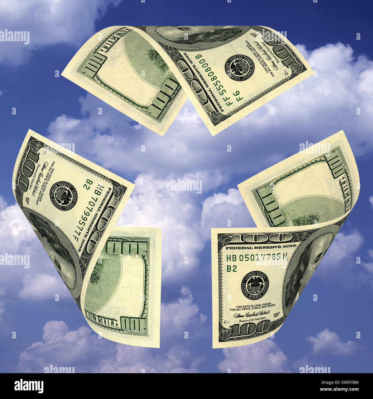Dollar Bill Recycle Sign. Sky on a background Stock Photo - Alamy