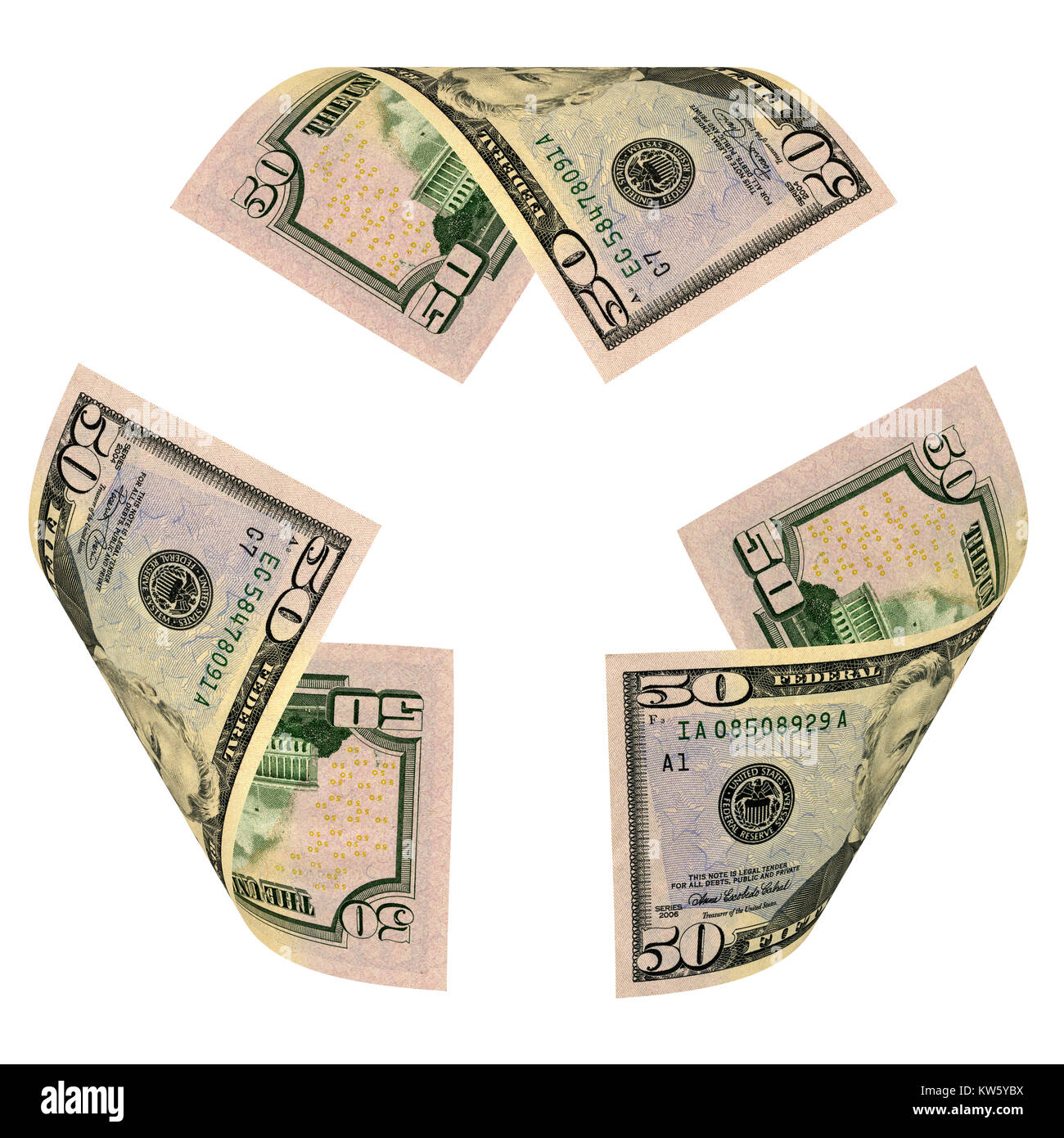 Dollar Bill Recycle Sign on white background Stock Photo - Alamy