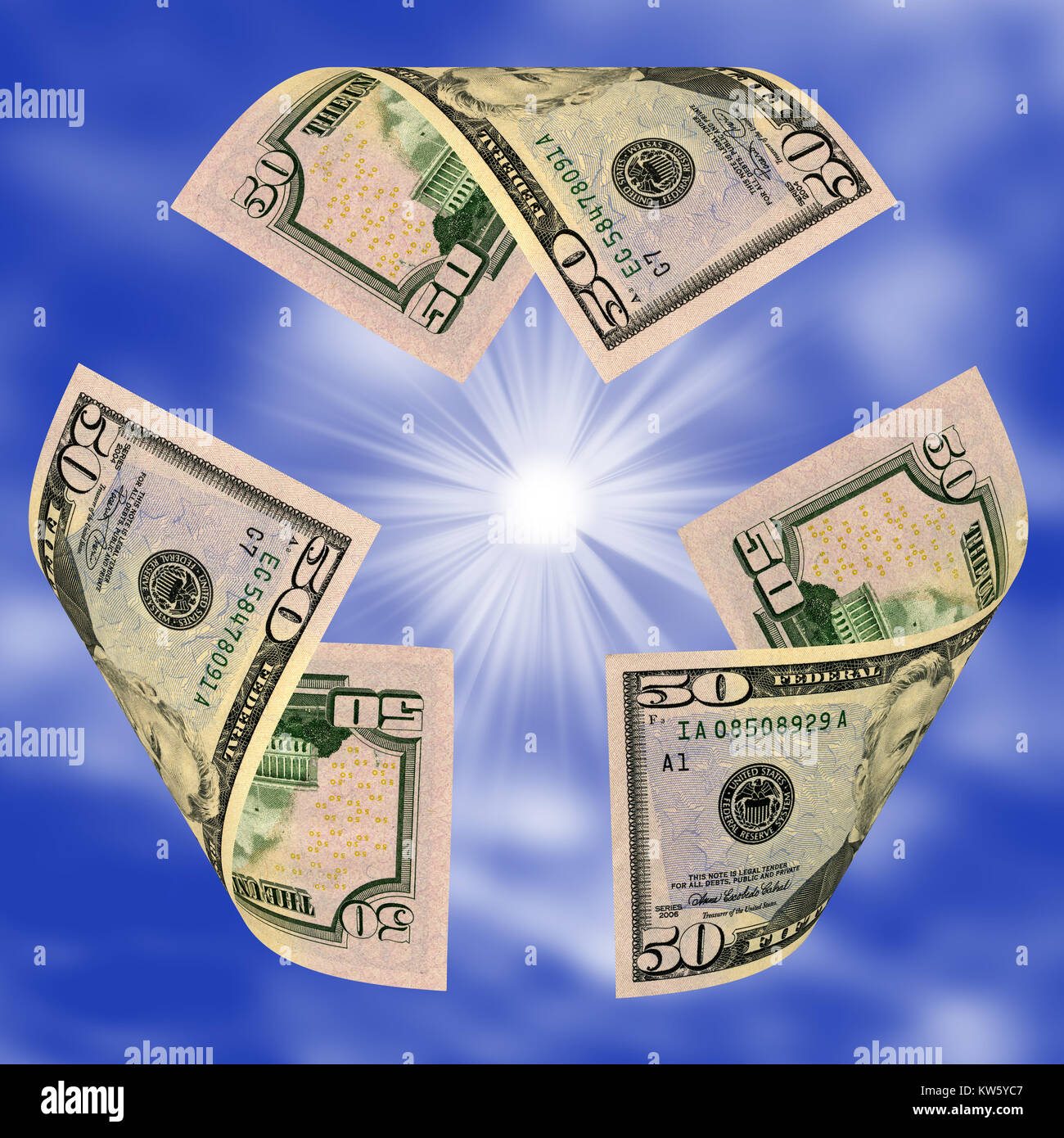 Dollar Bill Recycle Sign. Sky on a background Stock Photo - Alamy