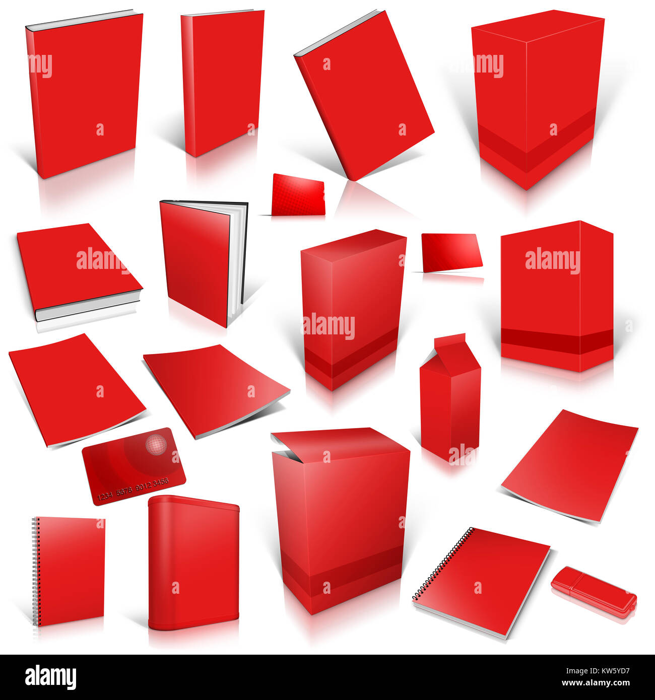 Red 3d blank cover collection, isolated on white Stock Photo - Alamy
