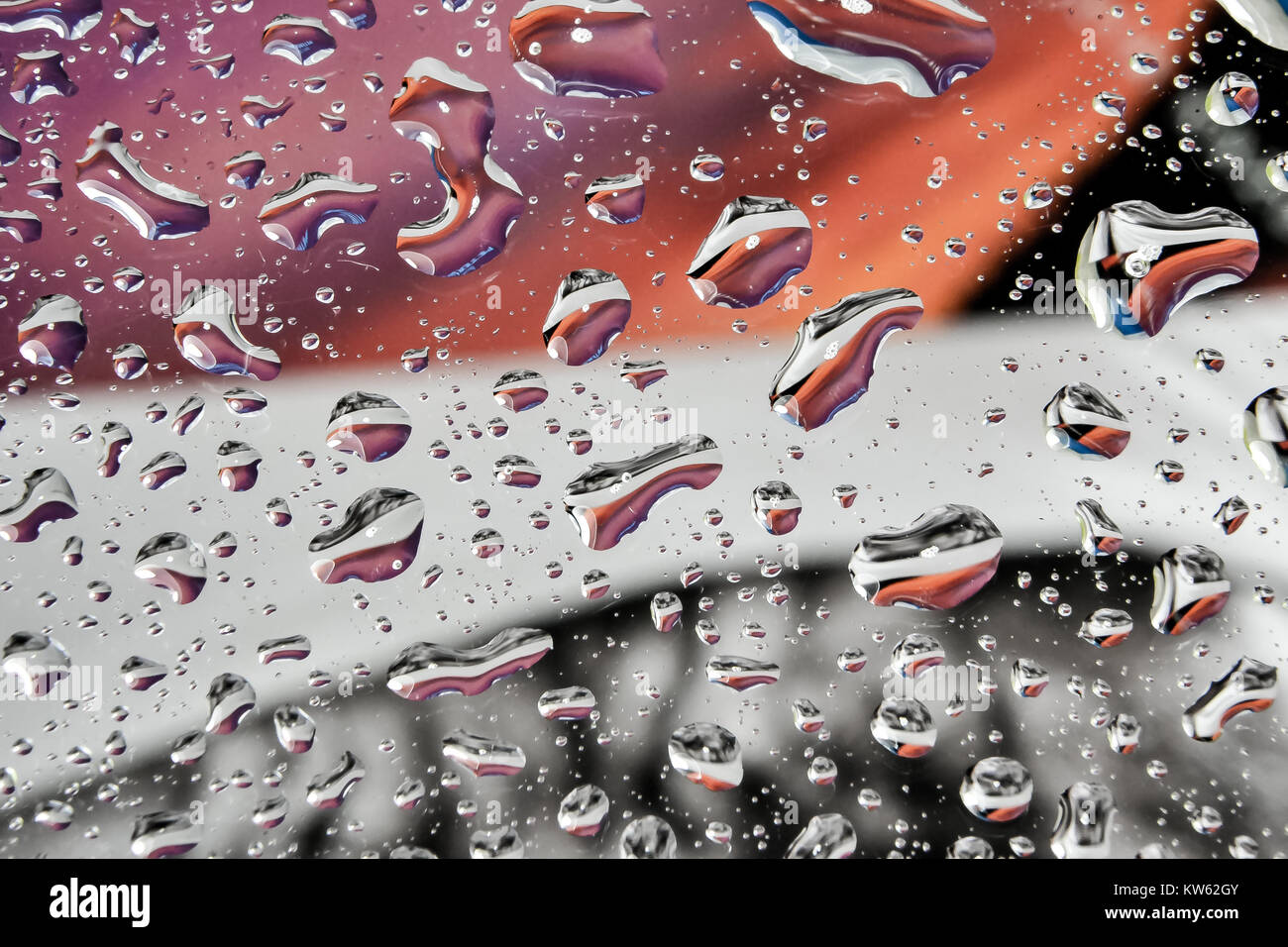 Rain Drops on Colorful Background - Clear Water Drops on Glass Against ...