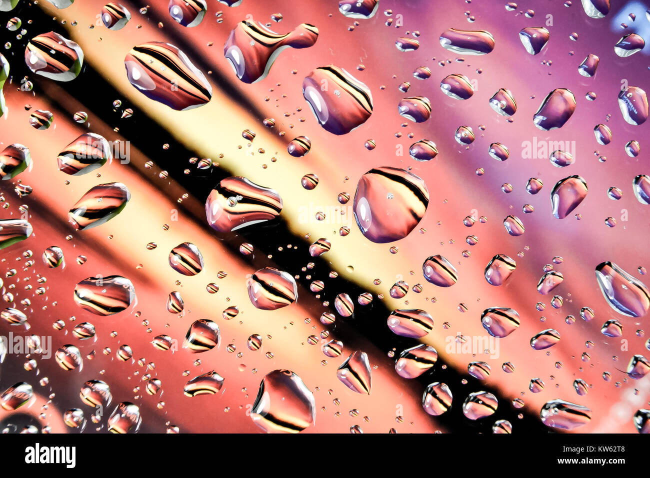 Rain Drops on Colorful Background - Clear Water Drops on Glass Against ...