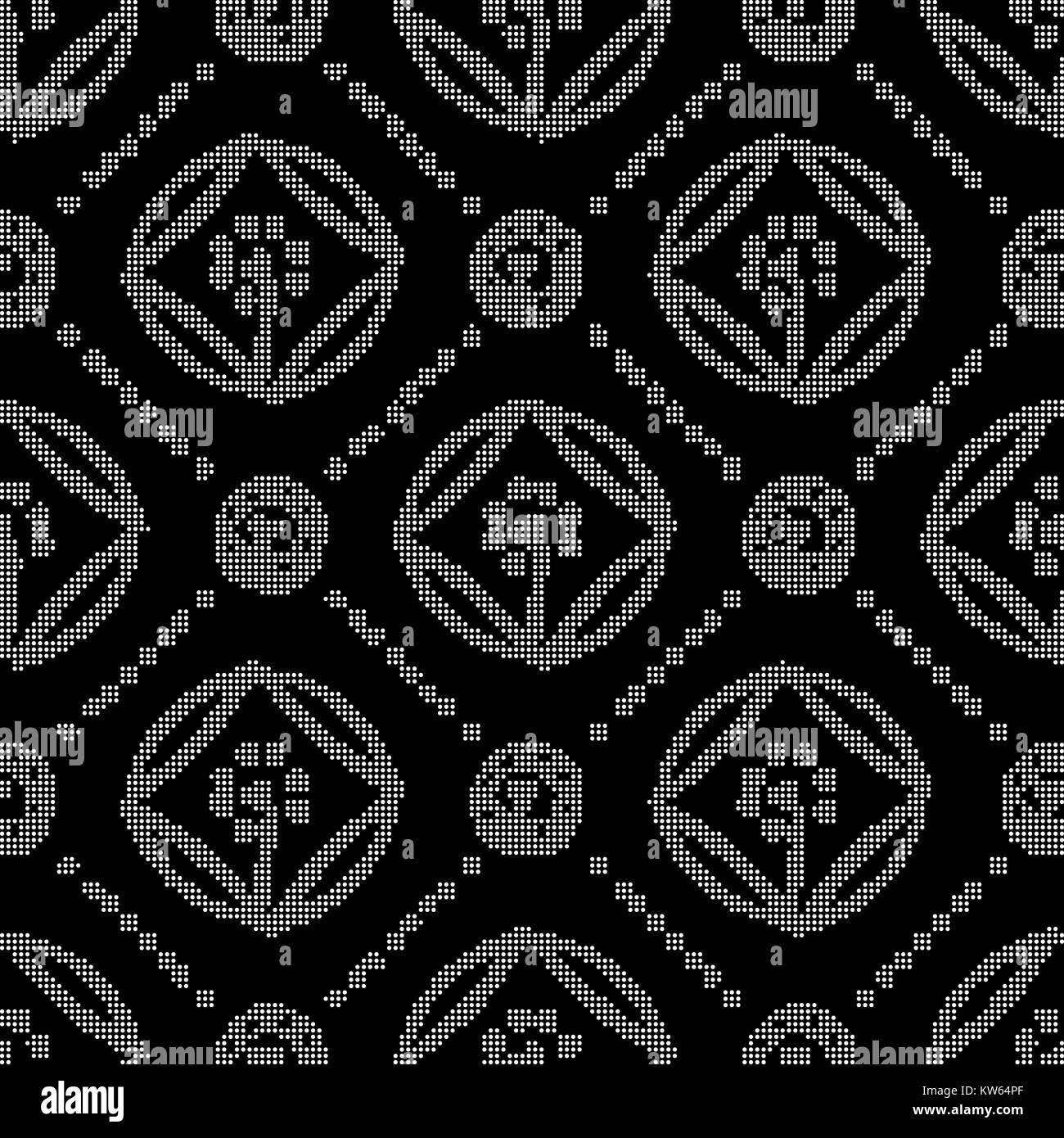 Halftone round black seamless background round cross dot line flower ...