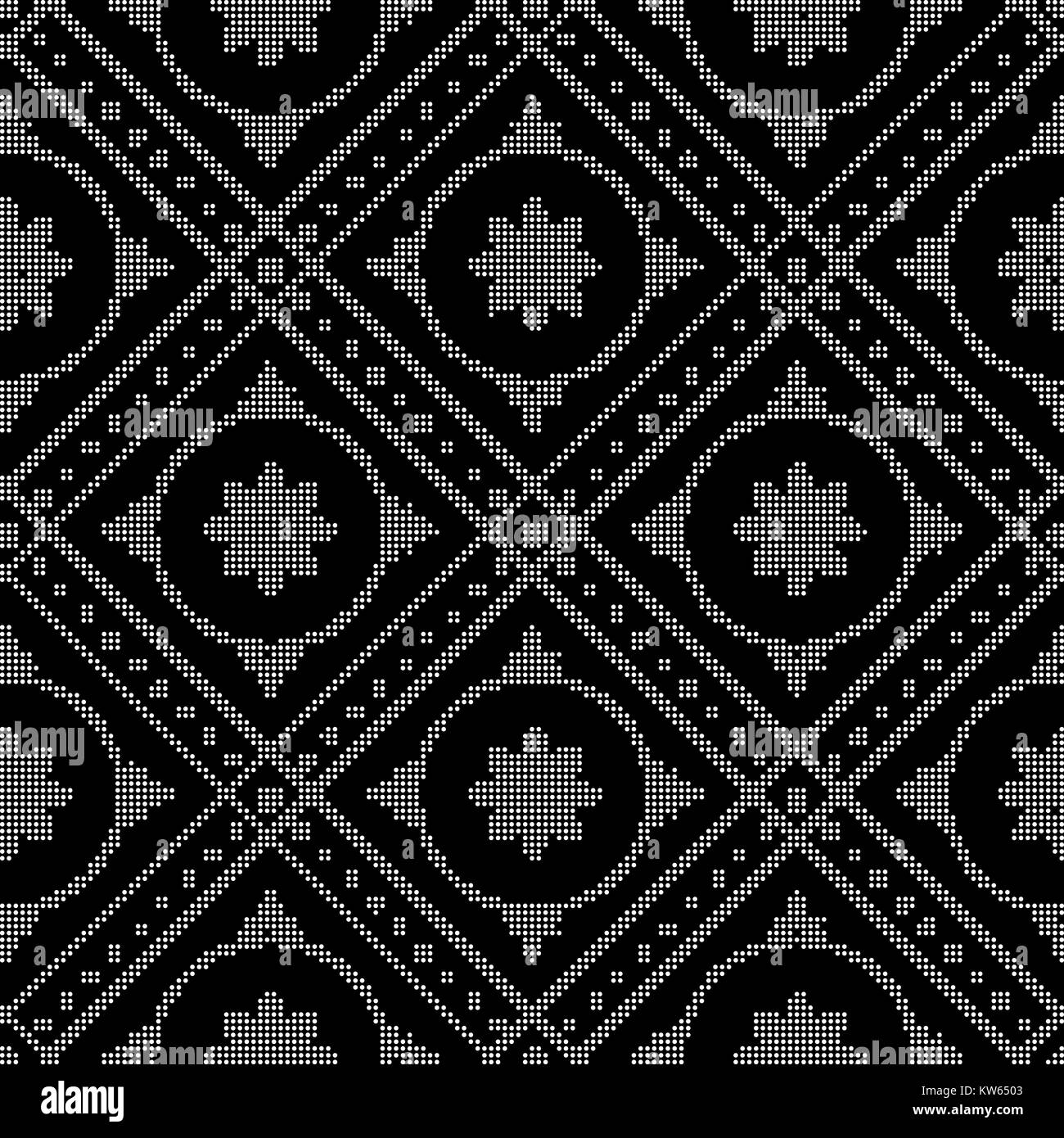 Halftone round black seamless background round check dot line flower ...