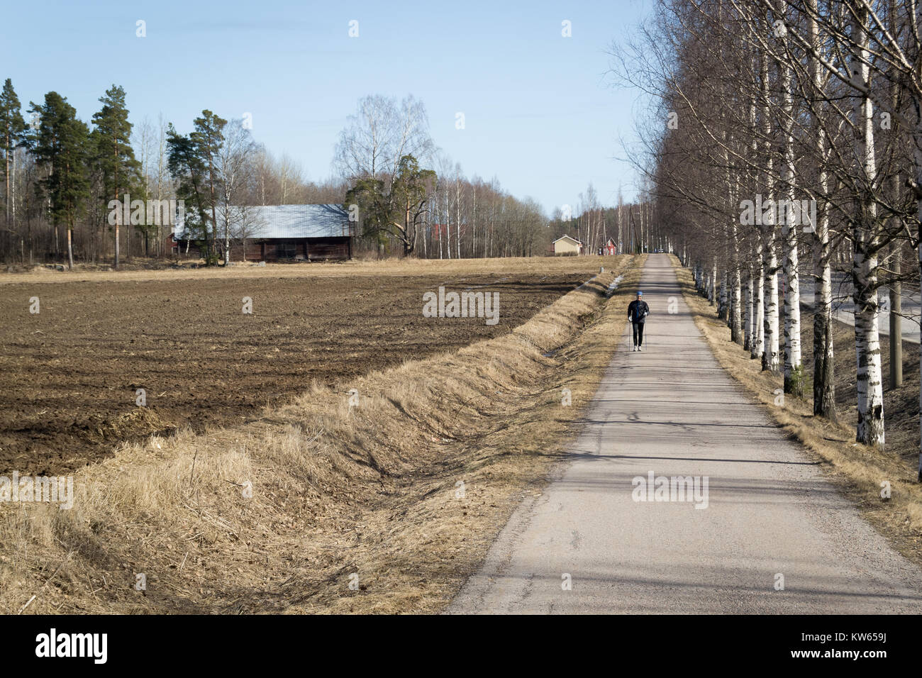 Nordic walking in countryside Stock Photo - Alamy
