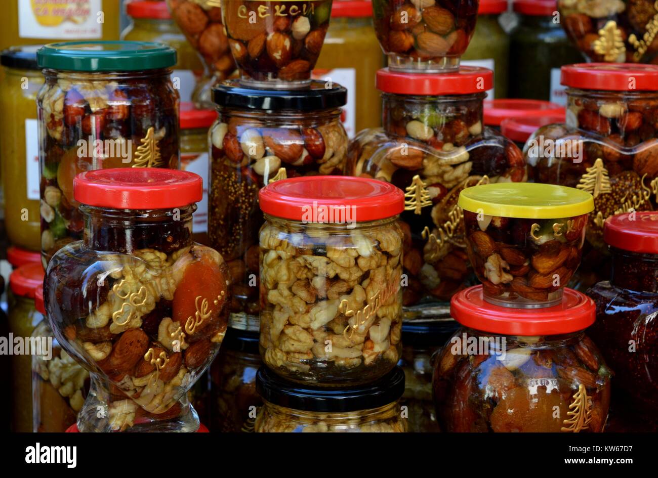 stall full of jars of various products Stock Photo - Alamy