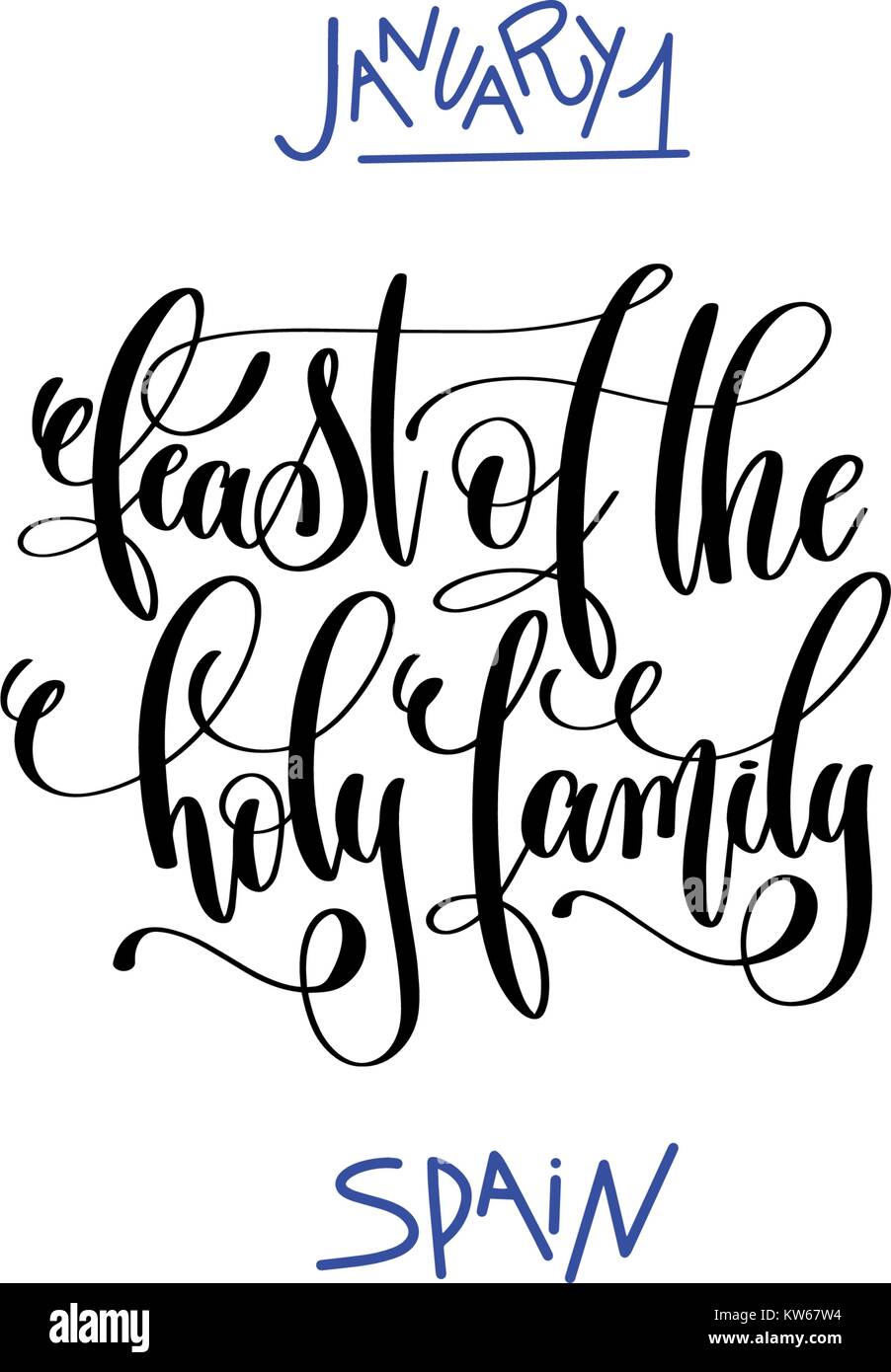 january 1 - feast of the holy family - spain hand lettering insc Stock ...