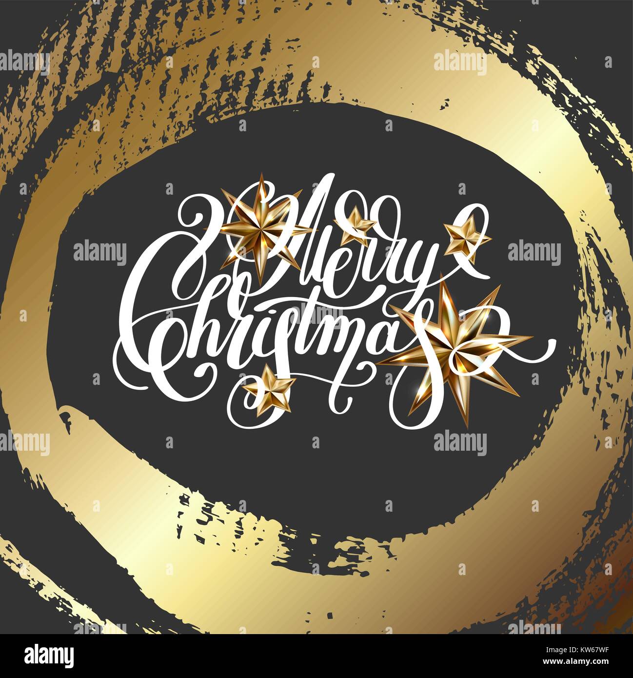 merry christmas hand lettering on dark background with golden br Stock ...
