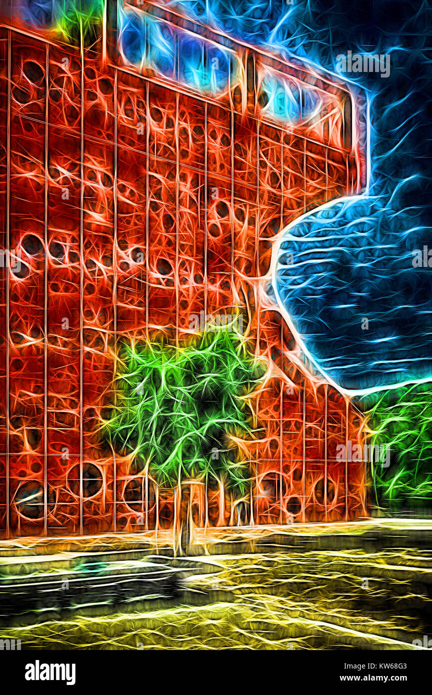 Electric storm over a red building Stock Photo - Alamy