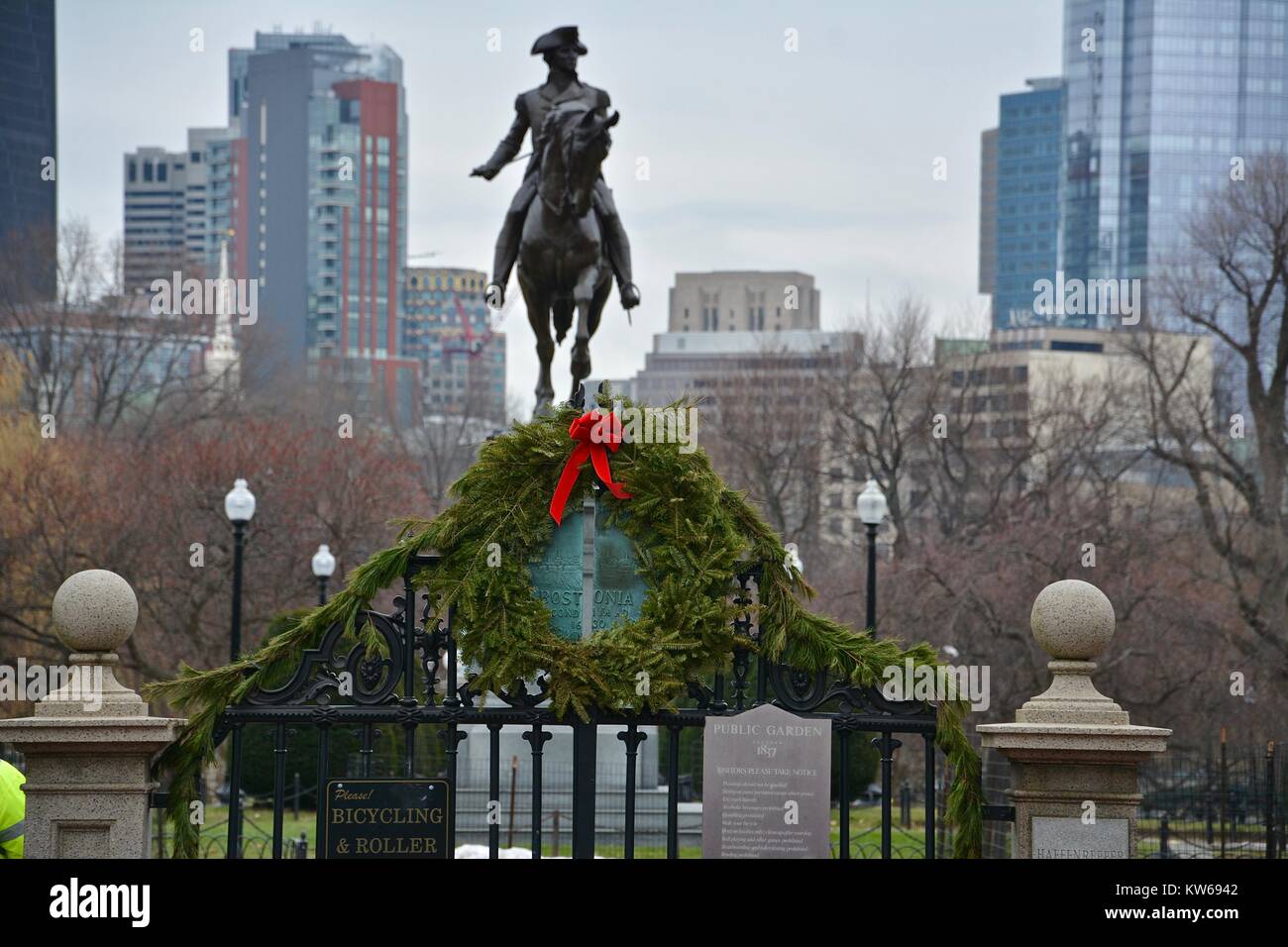 Boston decorated for the Christmas and holiday Season in late December ...
