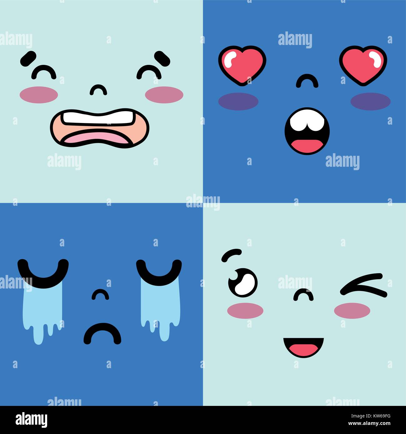 set faces emoji with emotions character vector illustration Stock ...