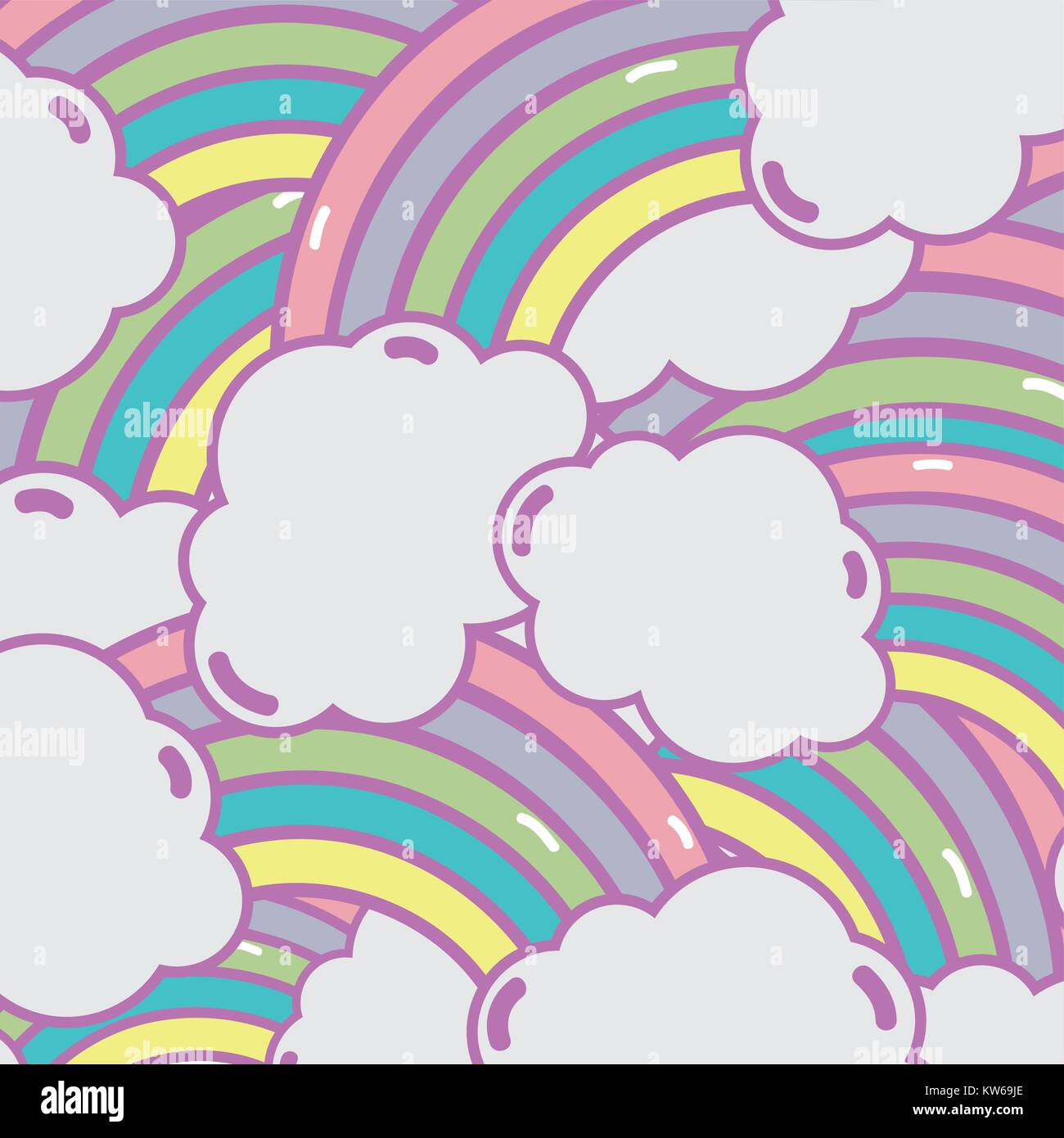 cute rainbow with clouds background design vector illustration Stock ...