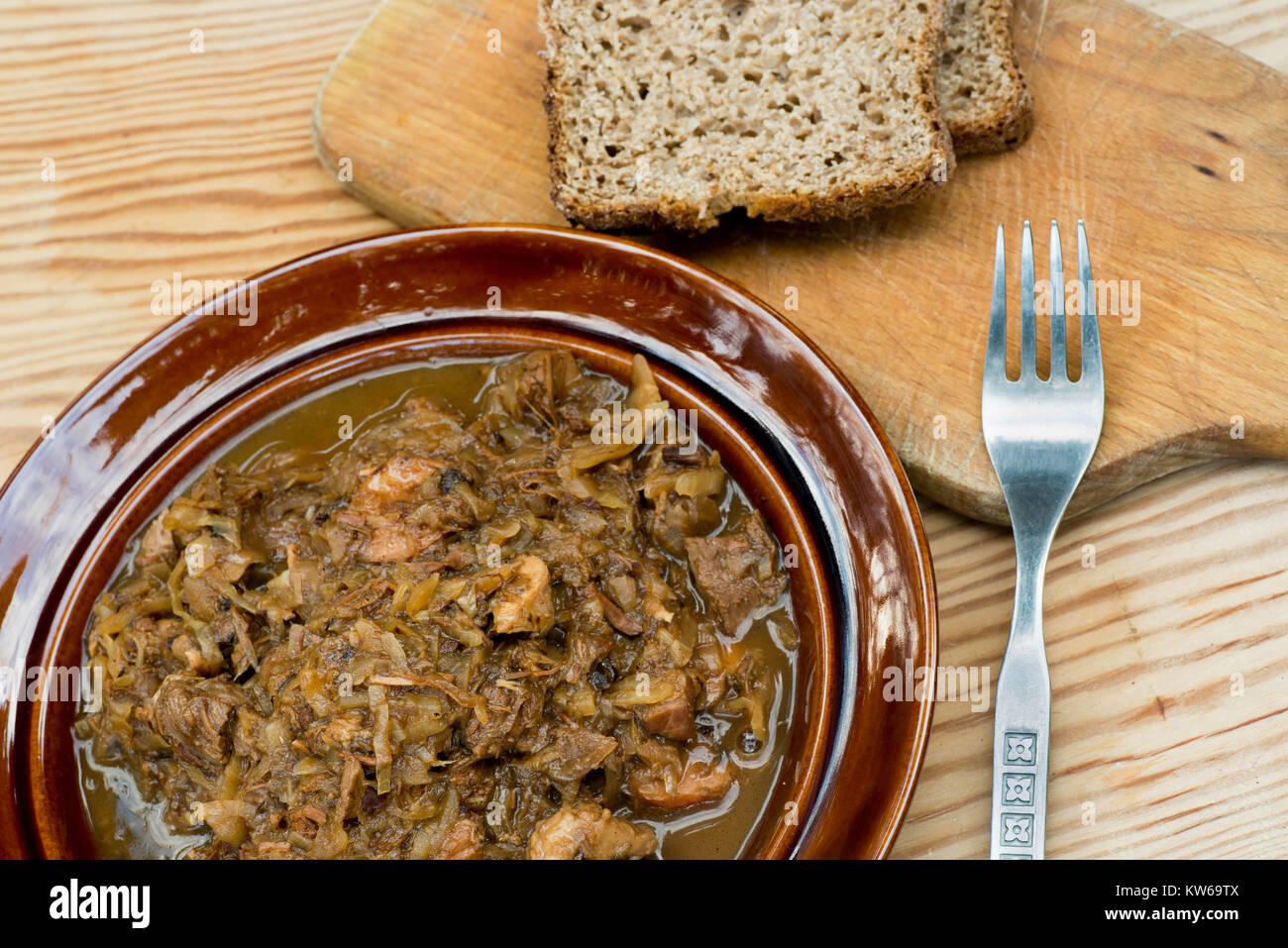 bigos traditional Polish cabbage and meat stew on plate Stock Photo - Alamy