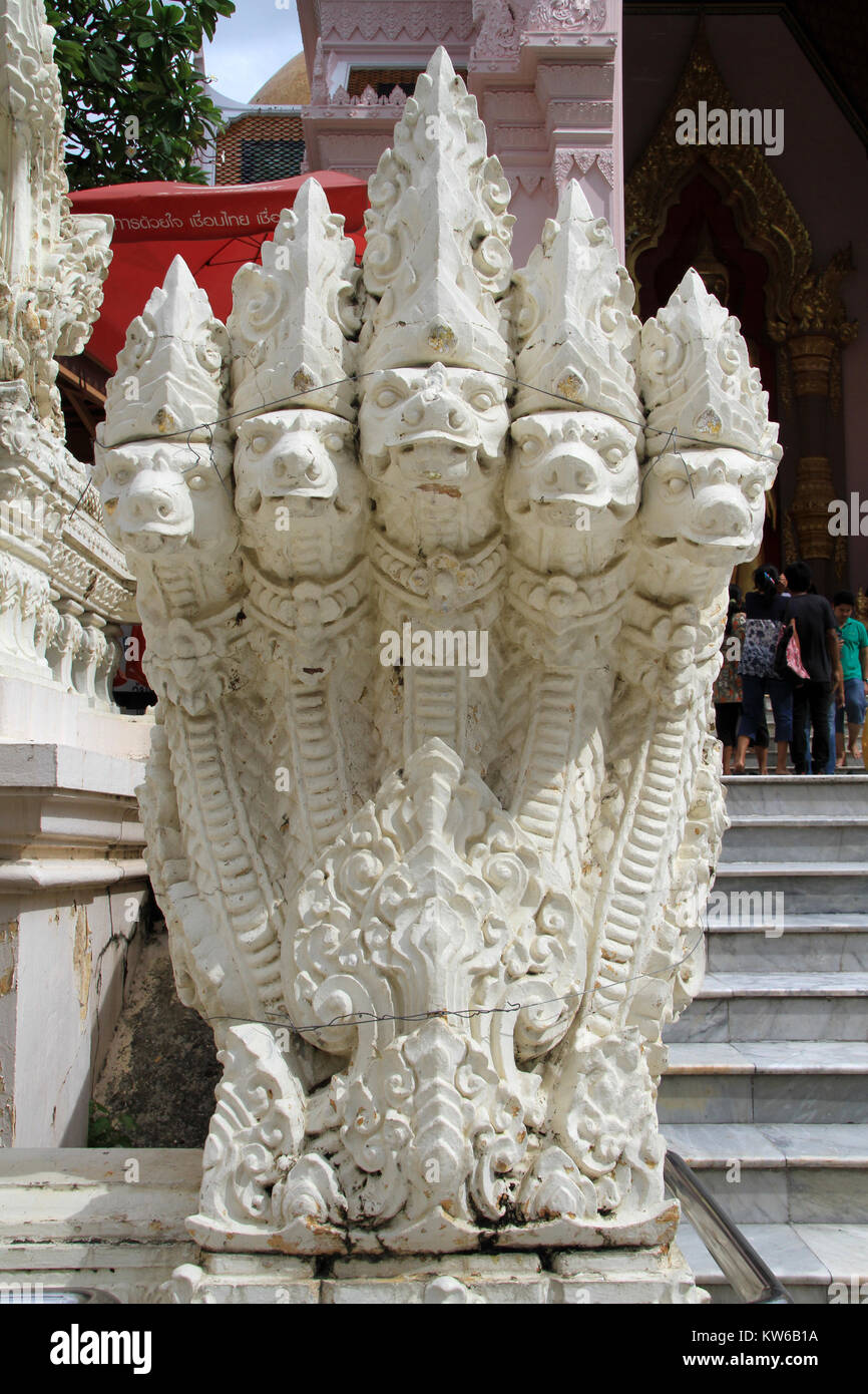 Five headed snake on the staircase of temple near Chedi Phra Pathom in ...