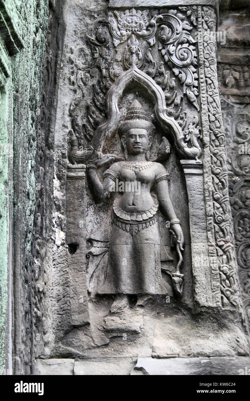Apsara on the wall of Ta Prom temple, Angkor, Cambodia Stock Photo - Alamy
