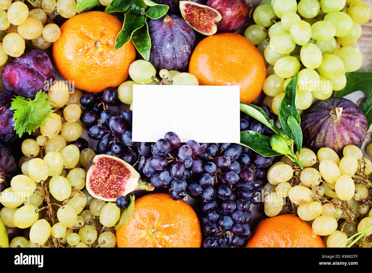 Bright Summer Fruits Background with Blank Paper Stock Photo - Alamy
