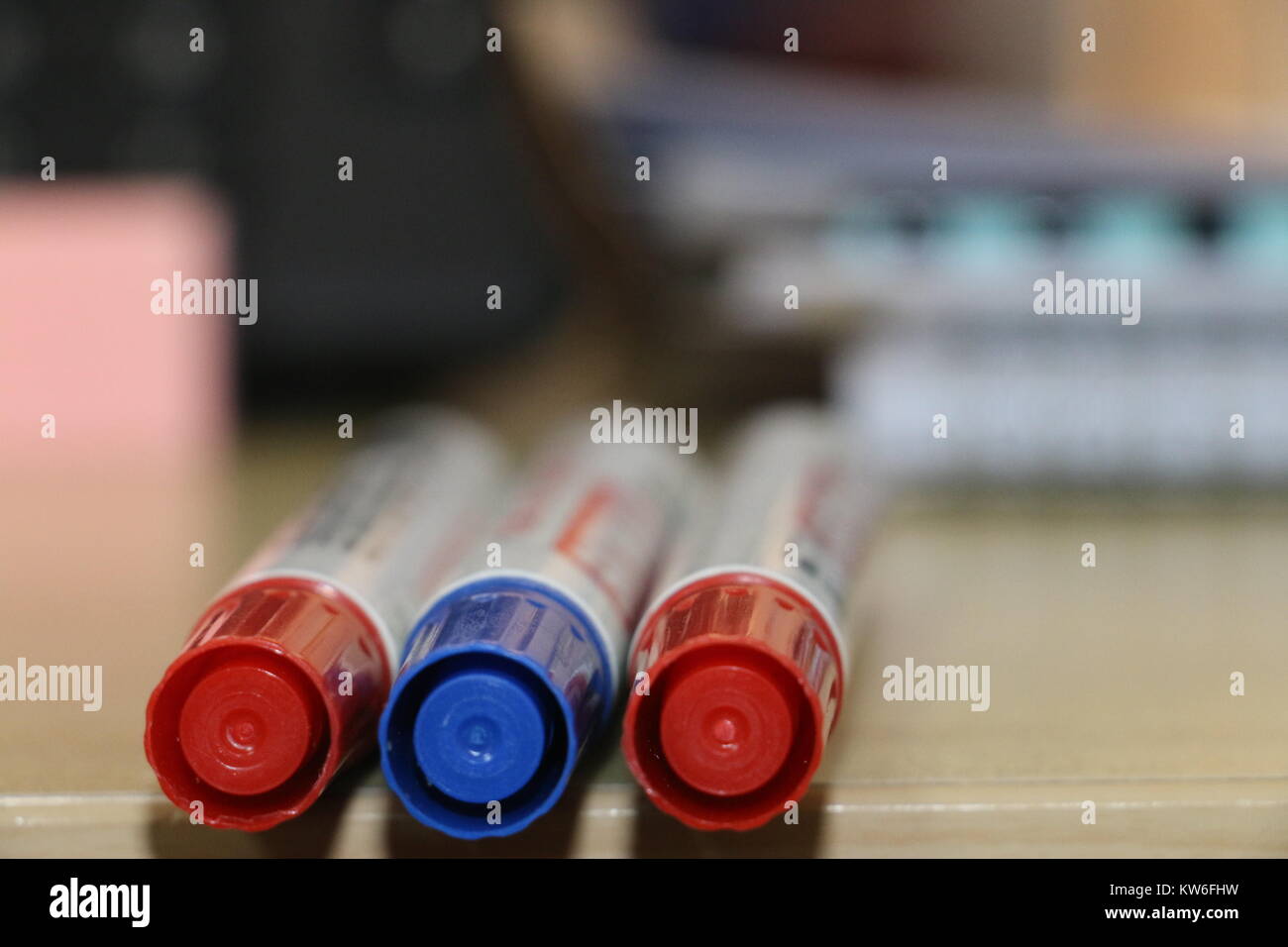 Marker Pens placed on a table in the office. Good for educational ...