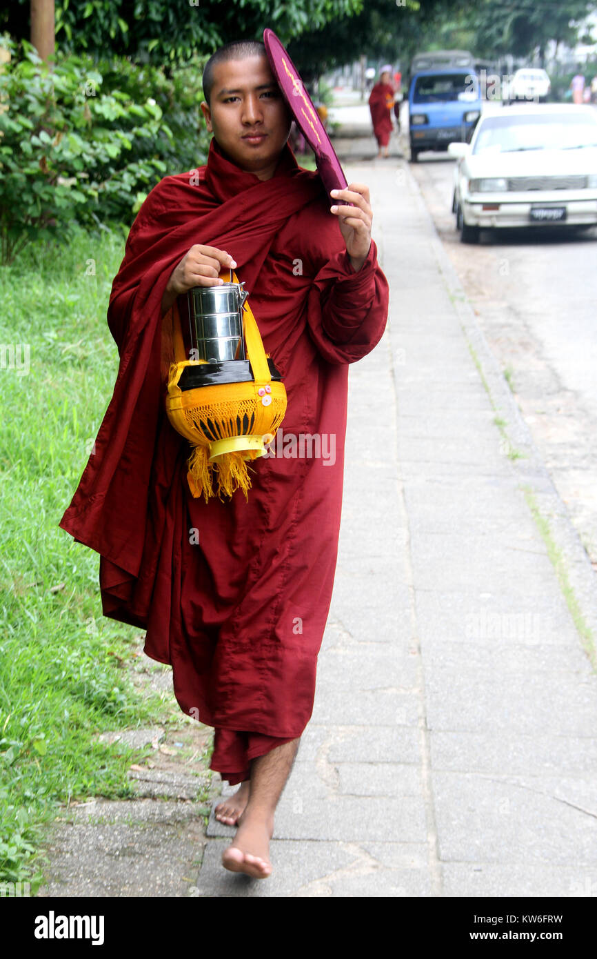 Buddhist monk on the street in Yangon, Myanmar Stock Photo - Alamy