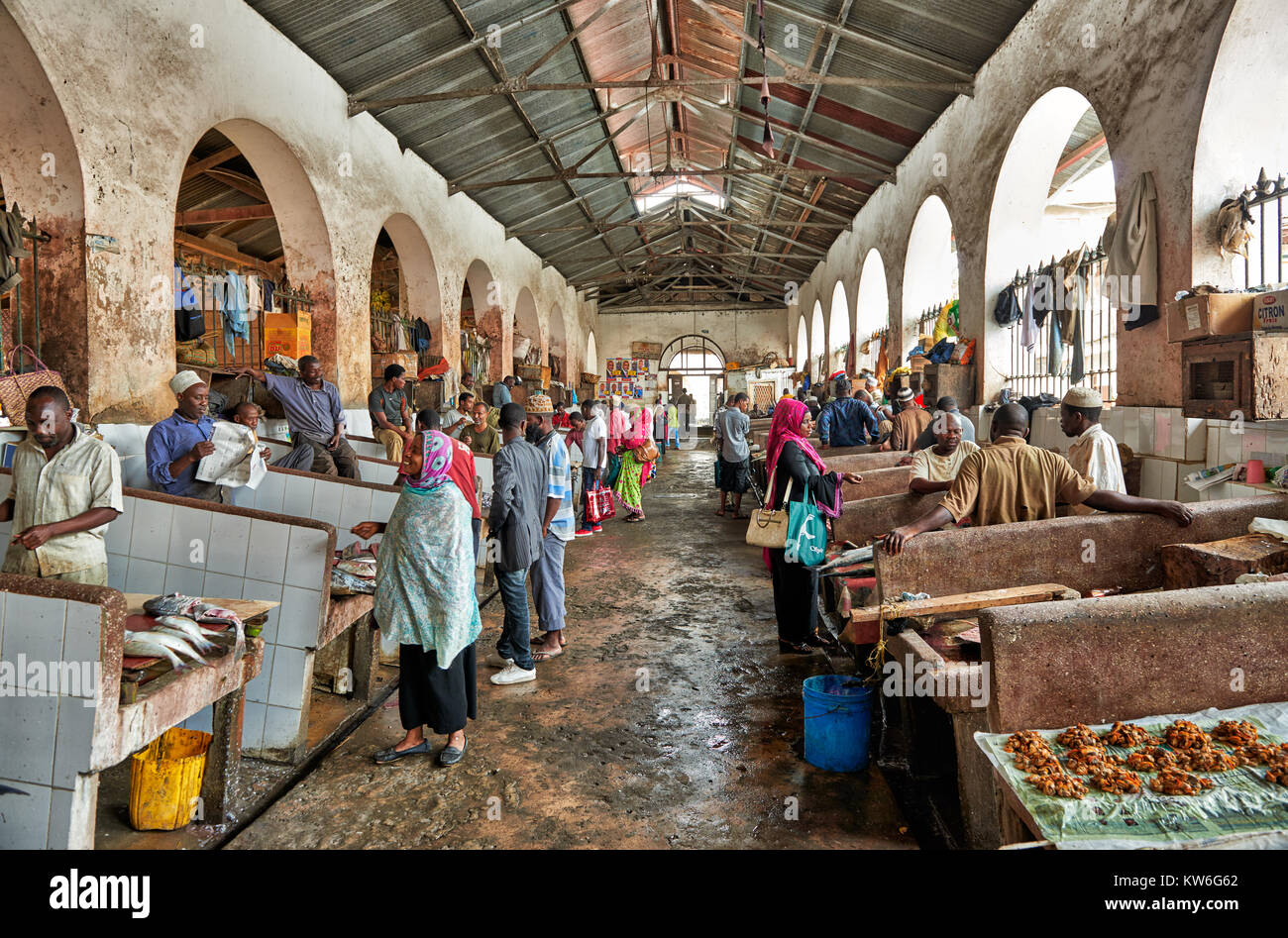 fish department on local food market in Stone Town,UNESCO World ...