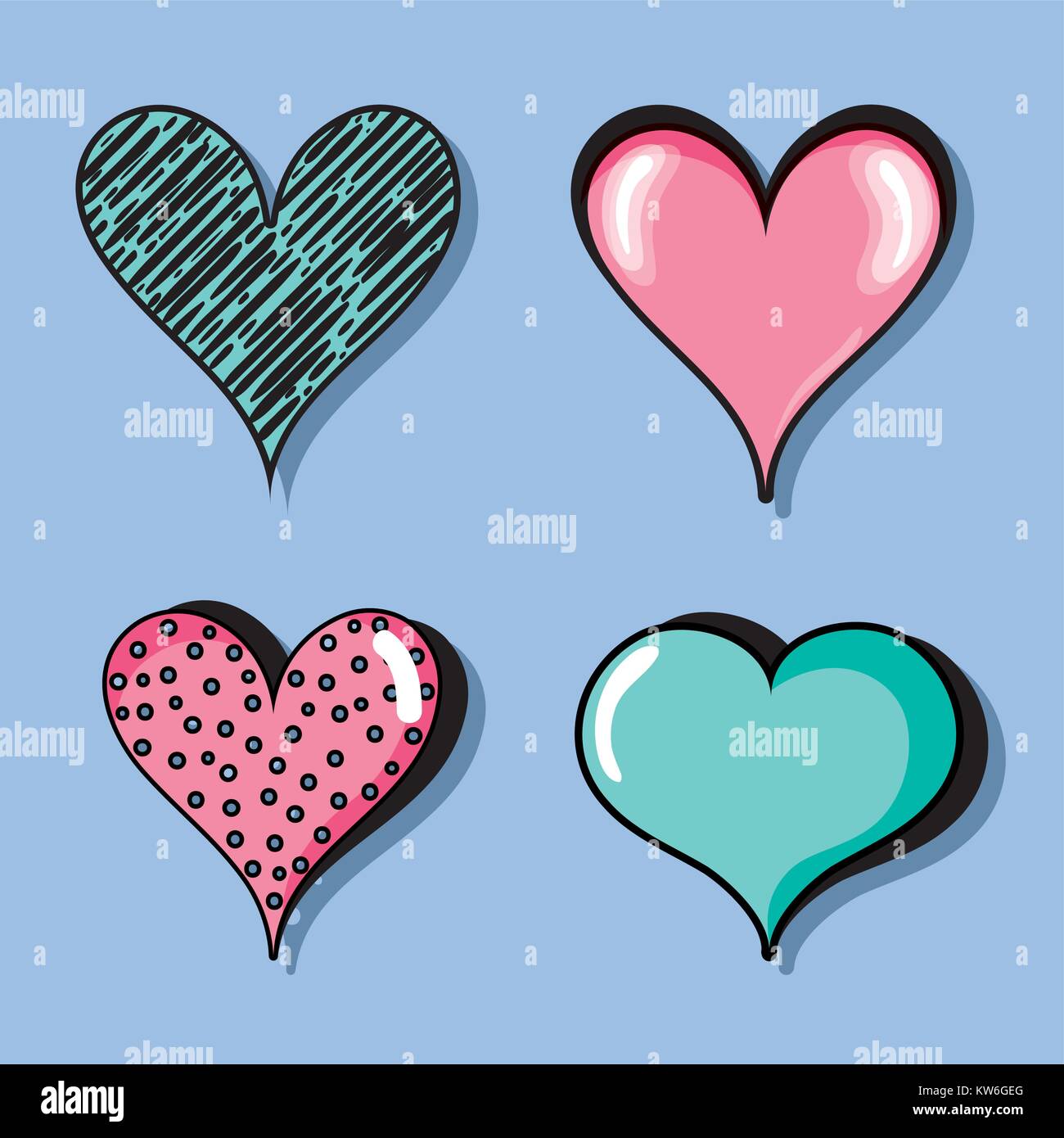 set different heart shapes symbol of love vector illustration Stock ...