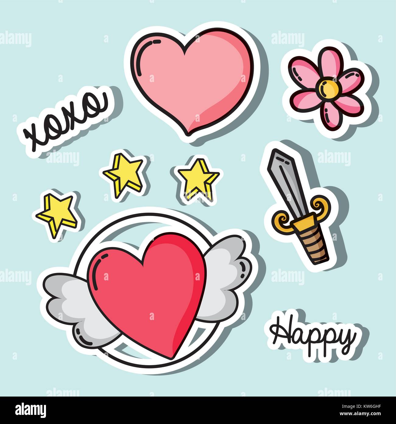 set valentines day patches design vector illustration Stock Vector ...