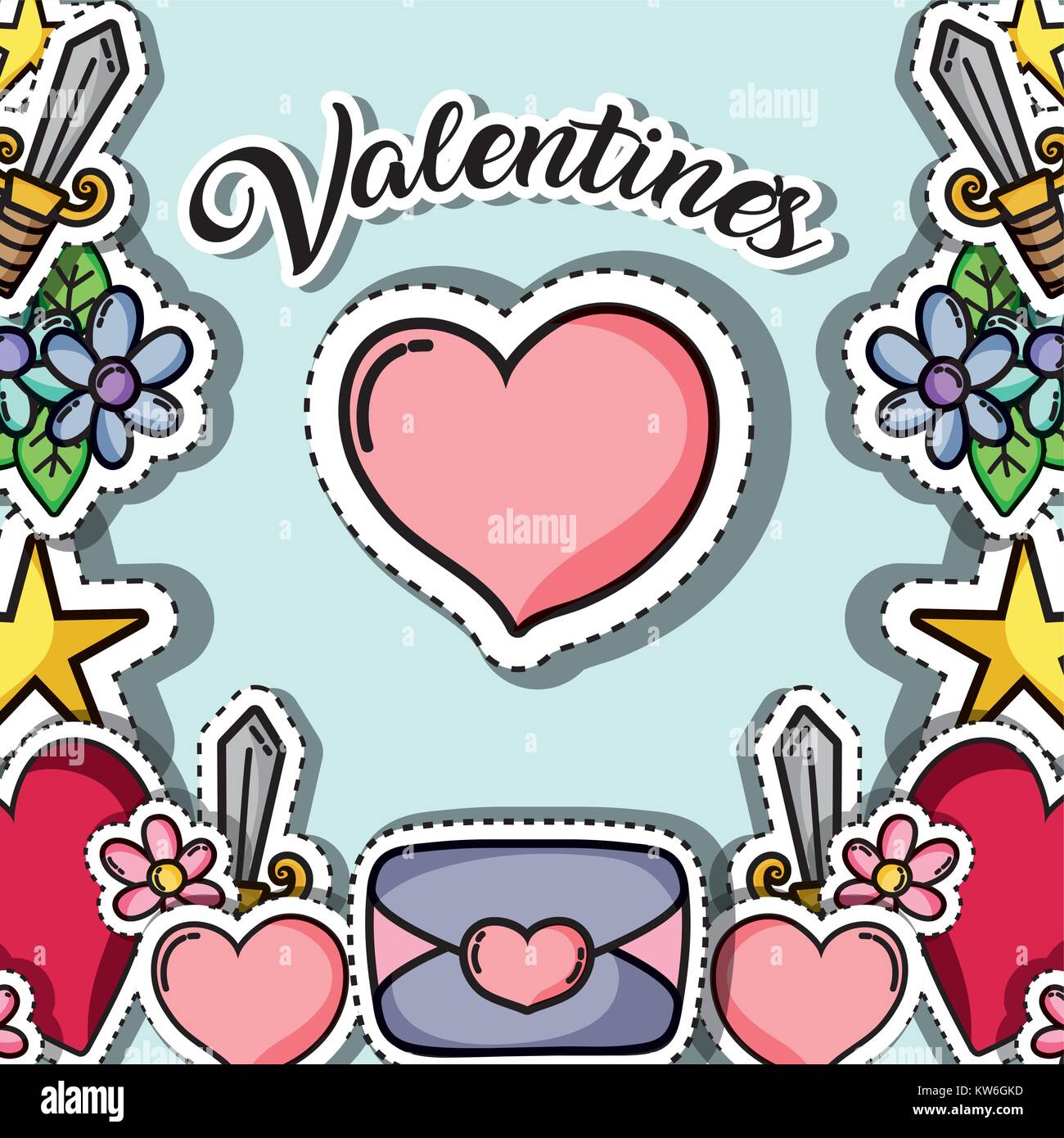 patches design with valentines day symbol of love vector illustration ...